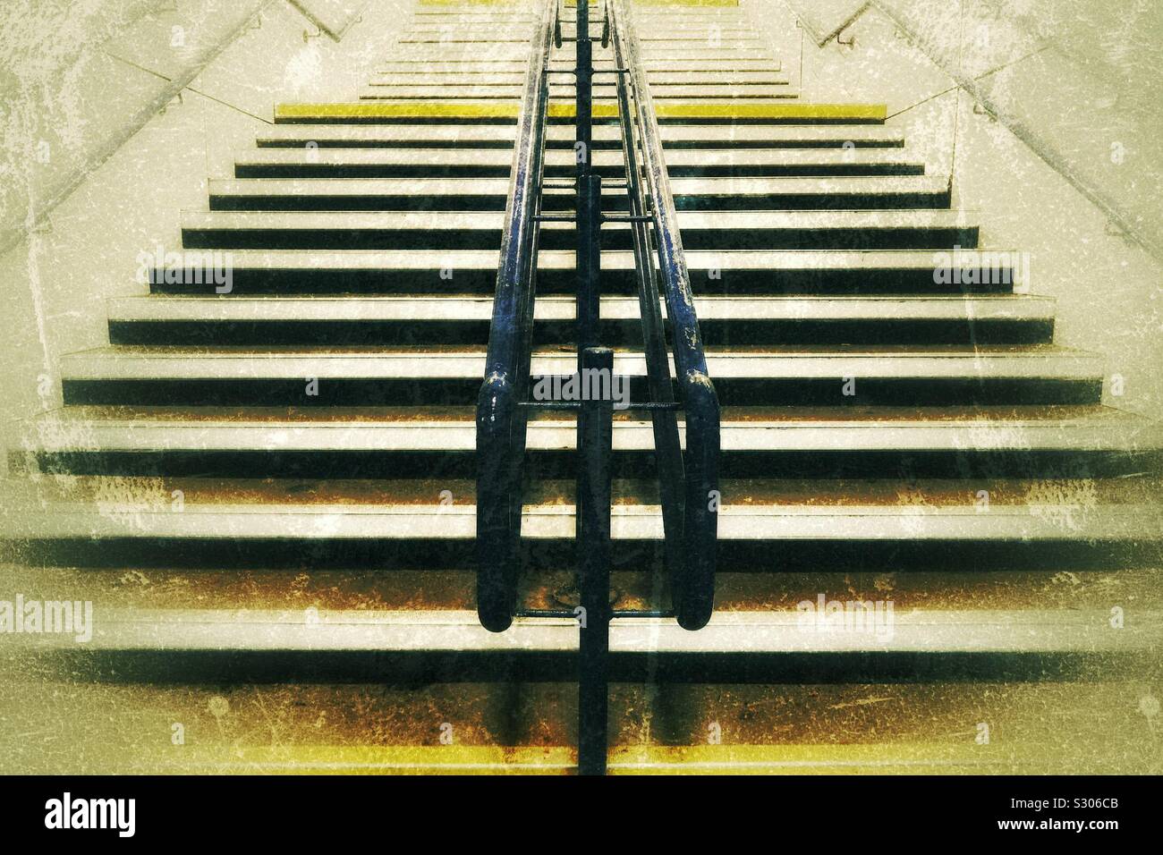 Empty stairway and handrail, Kilmarnock railway station, Scotland, UK ...