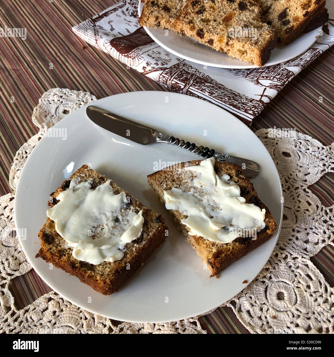 Homemade Welsh bara brith (speckled bread) with butter Stock Photo - Alamy