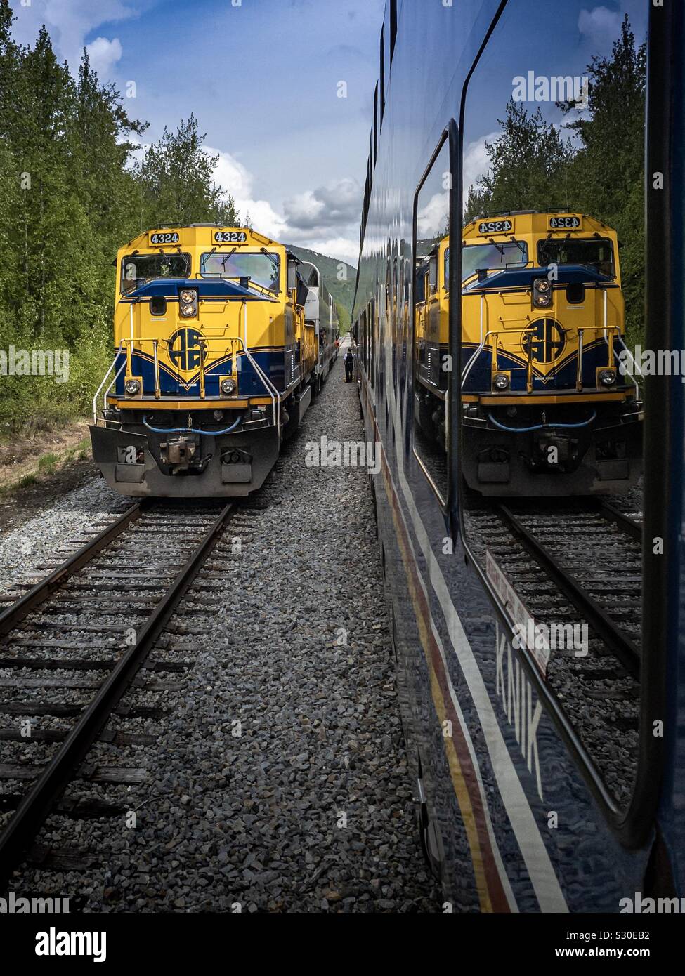 Two trains meet in Alaska Stock Photo - Alamy