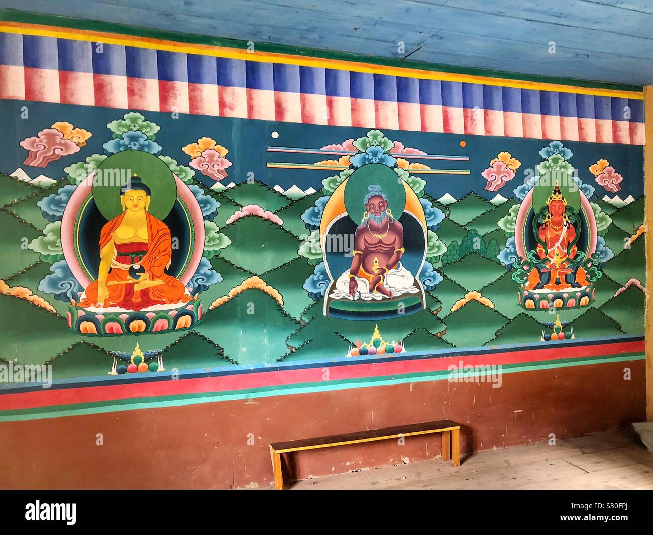 Colourful mural in a Buddhist monastery, Bhutan Stock Photo - Alamy