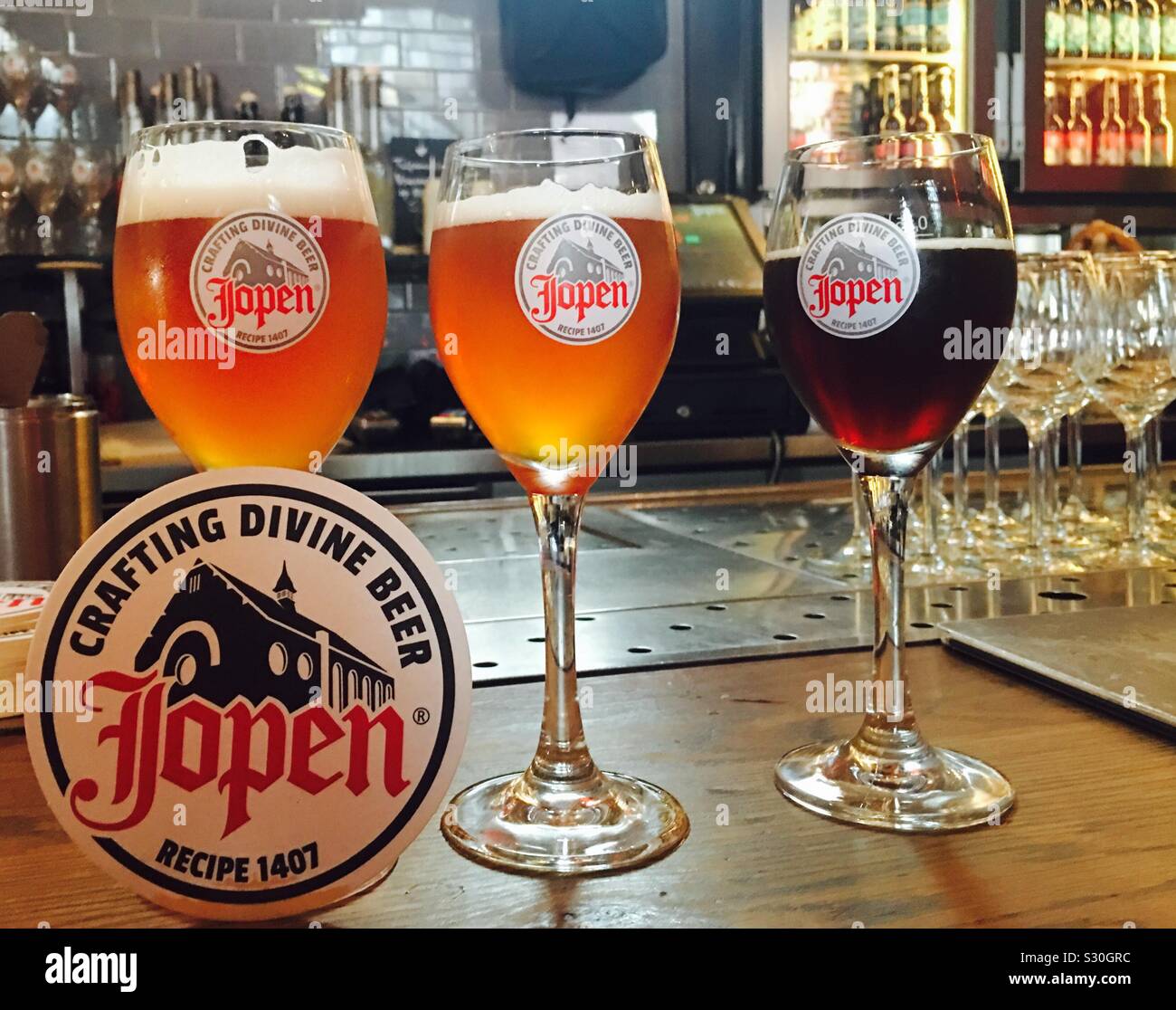 Jopen draft beers at the microbrewery in Haarlem, The Netherlands Stock ...