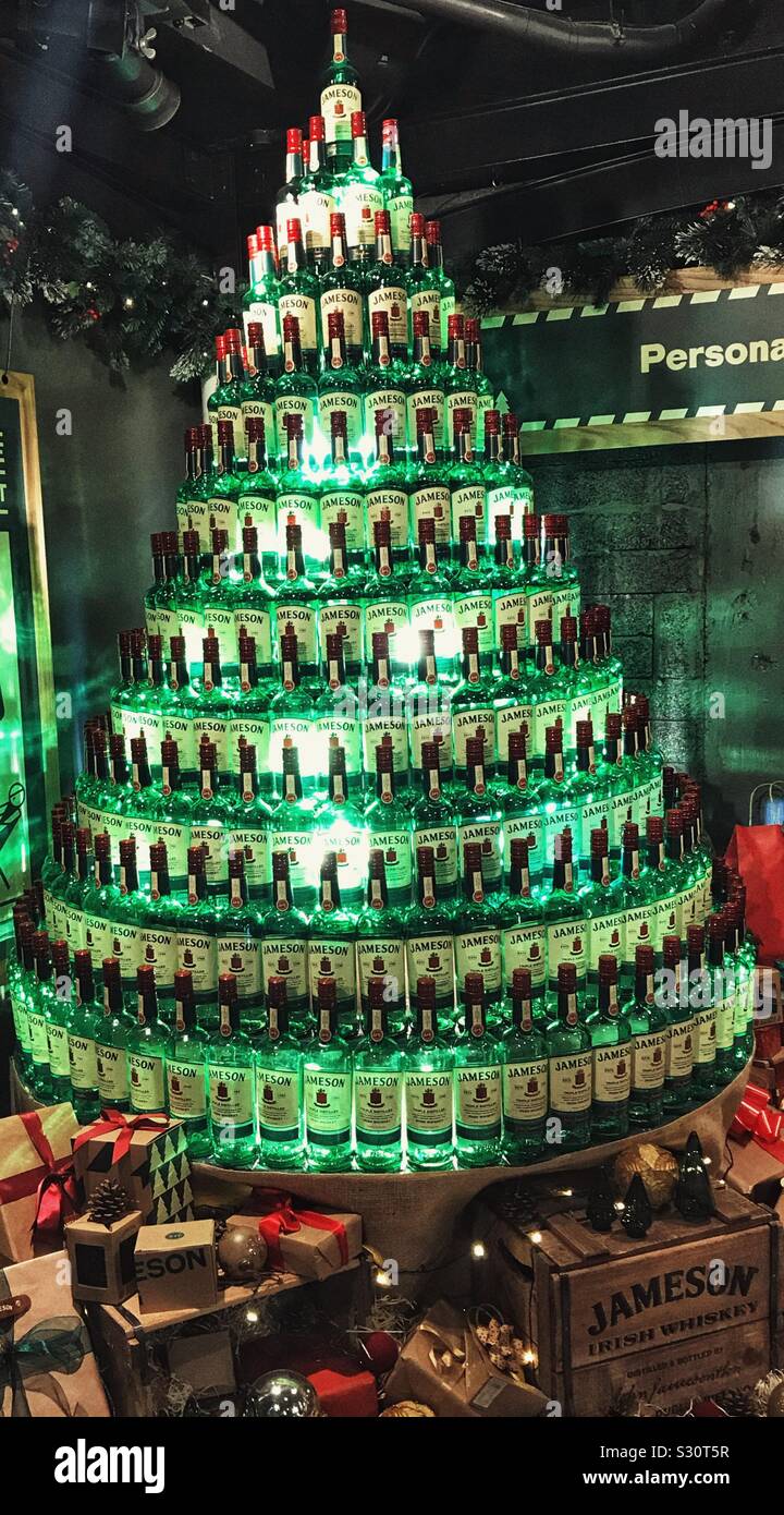 Display of Jameson Whiskey Bottles in the shape of a Christmas tree at ...
