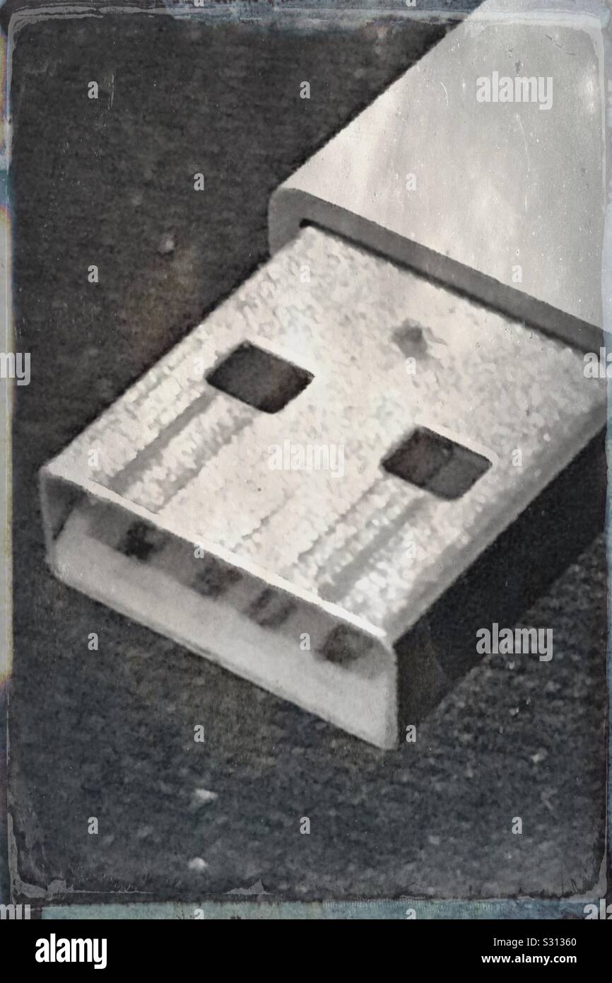 USB computer lead, close up in black and white Stock Photo - Alamy