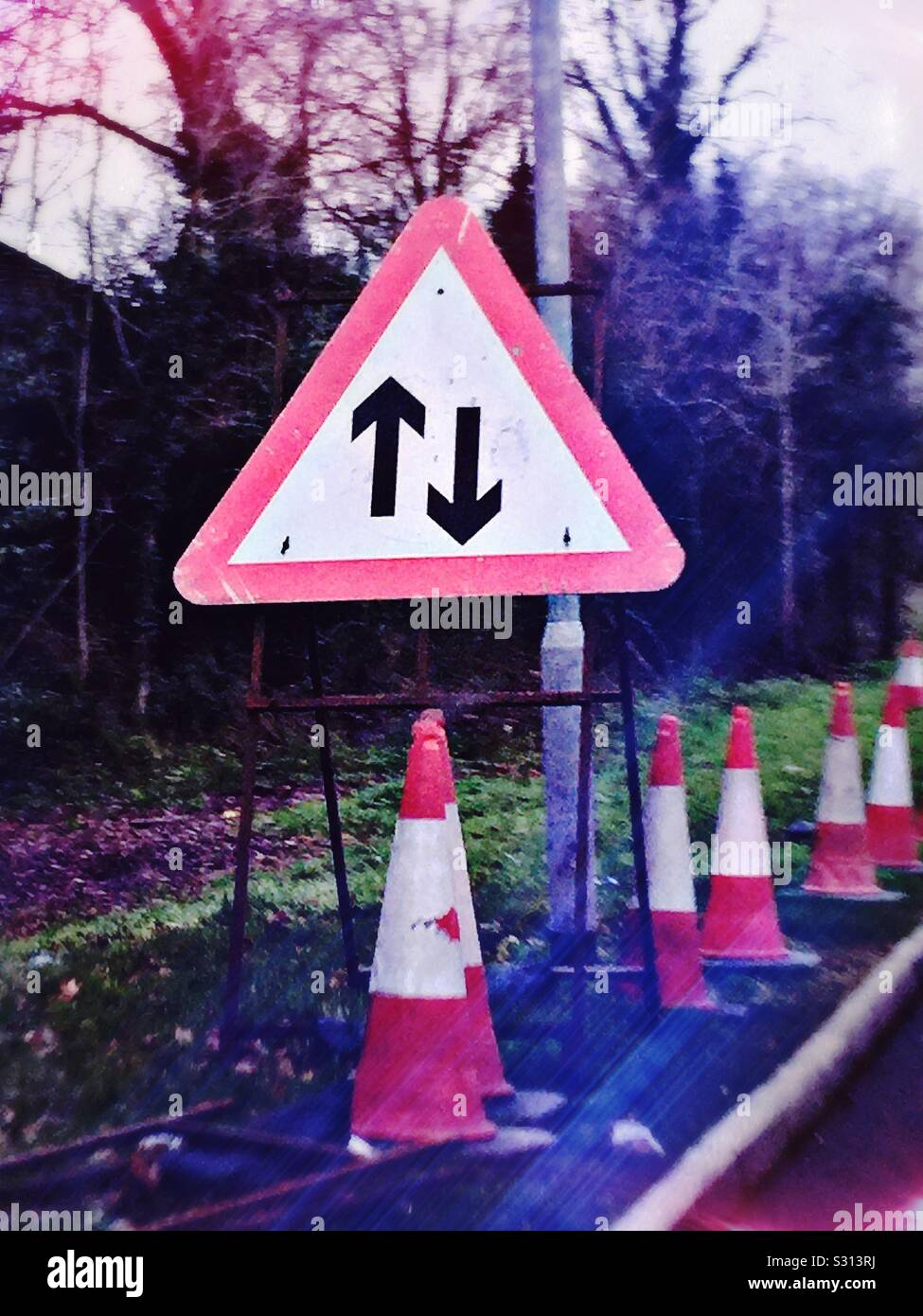 Traffic Sign Red Black Arrows High Resolution Stock Photography and ...