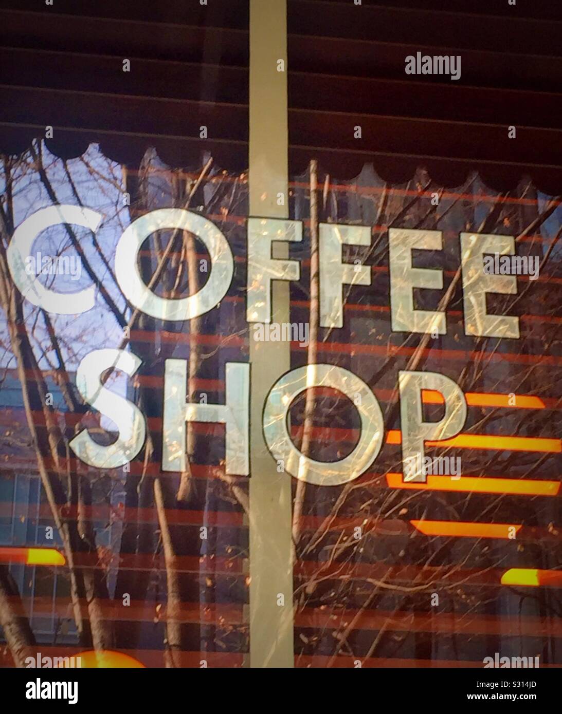 Sign on a plate glass window of a coffee shop, USA Stock Photo - Alamy