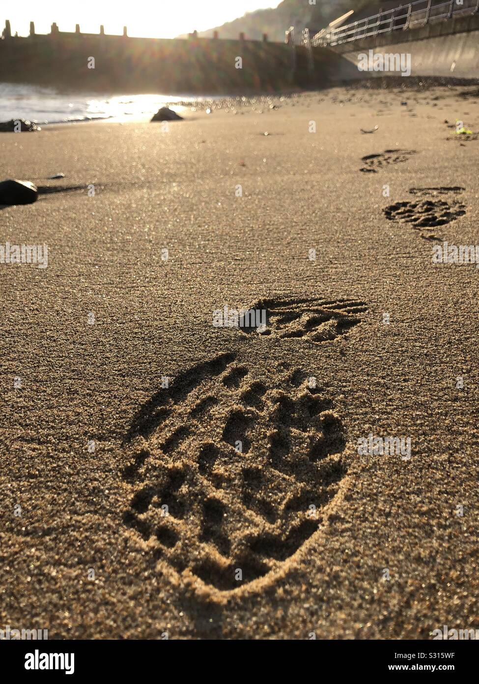 Footprints in sand on the beach Stock Photo - Alamy
