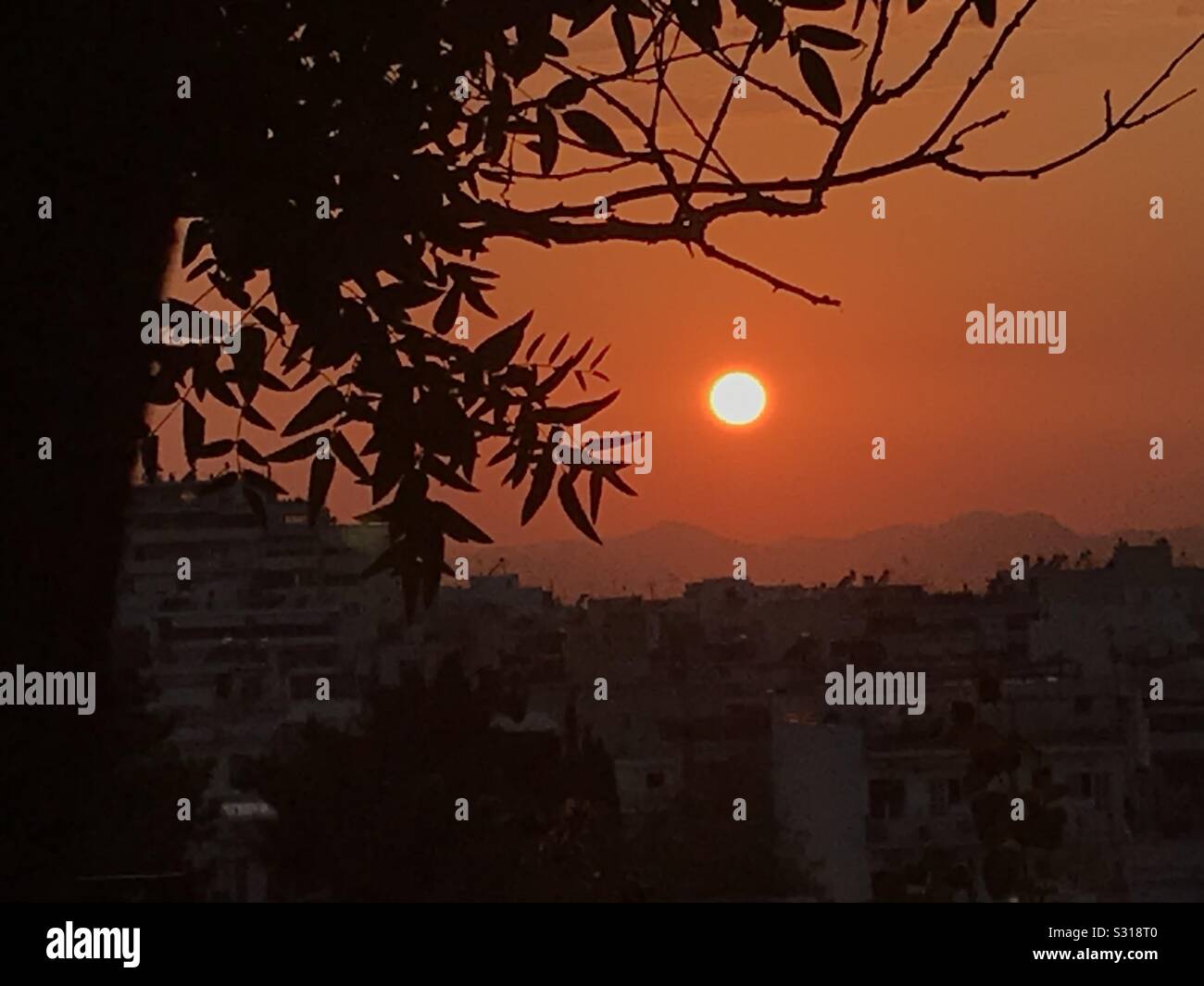 Hill view sunset Greece Stock Photo - Alamy