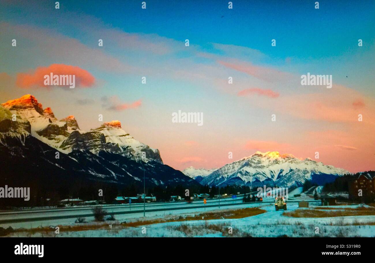 Travel Canmore, Alberta, Canada, night photography, tail lights ...