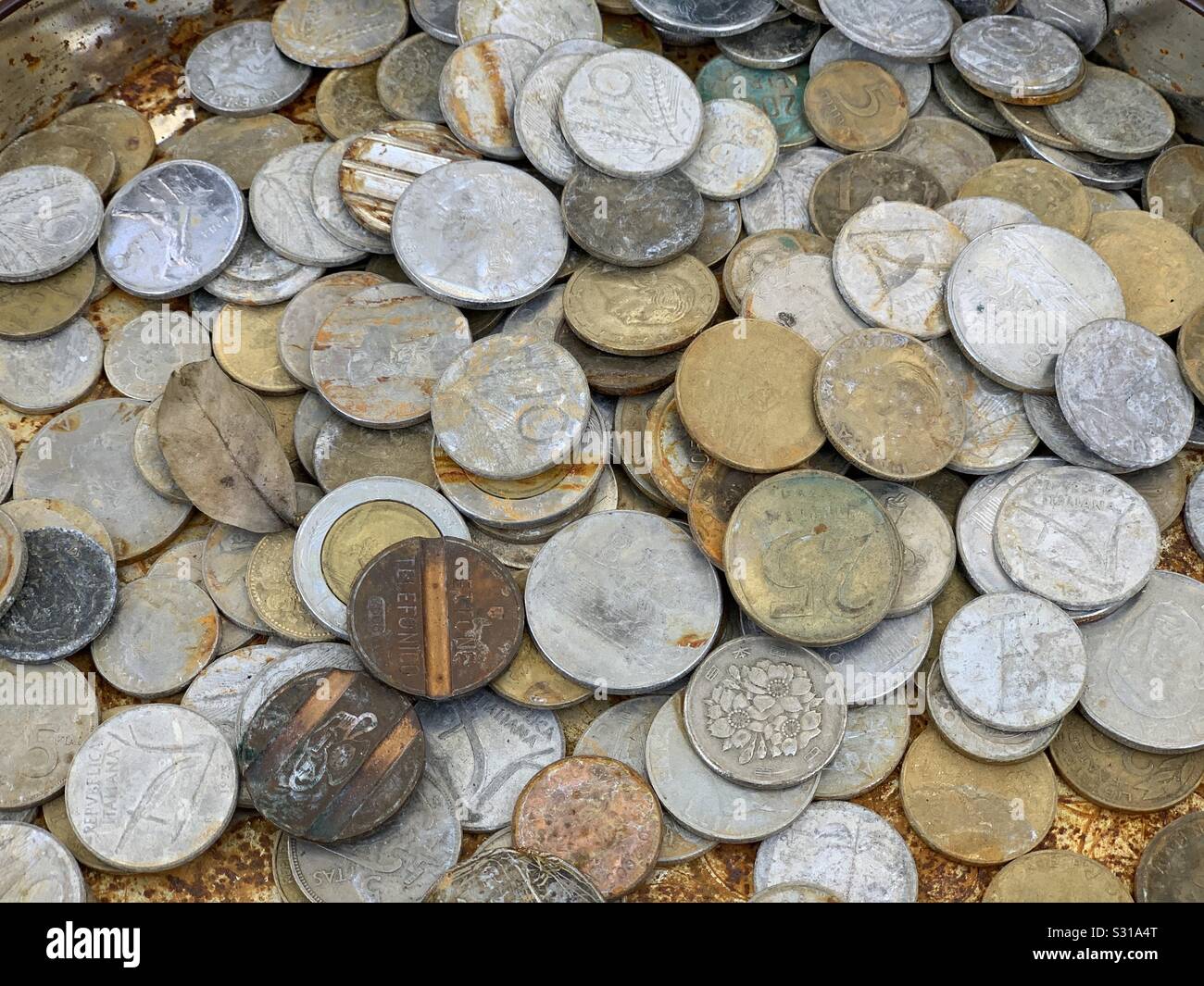 Vintage old coin money background Stock Photo - Alamy