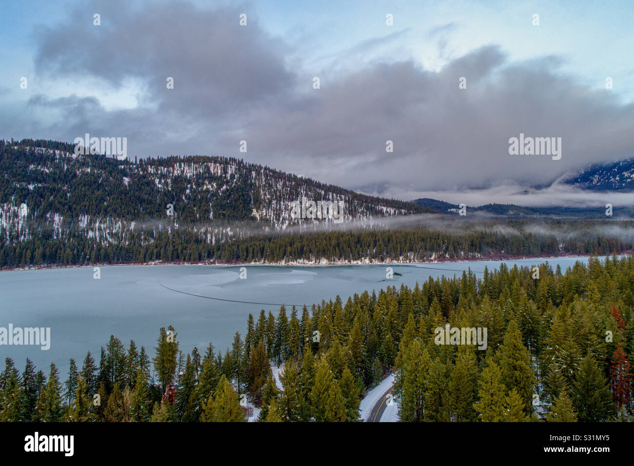 Aerial view of frozen lake in Washington Stock Photo - Alamy
