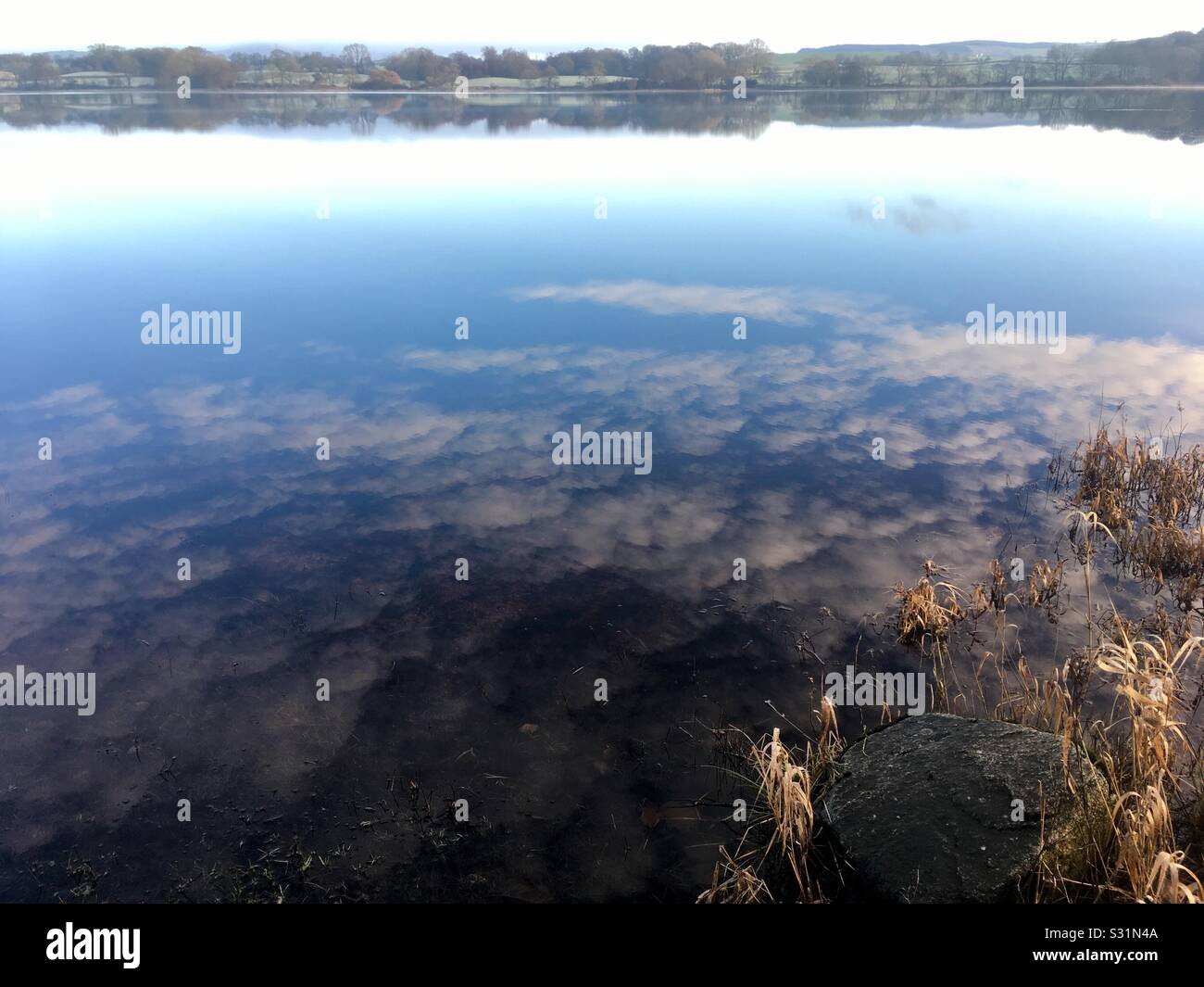 Cumulus Clouds reflected in Loch Ken, near New Galloway, Dumfries and ...