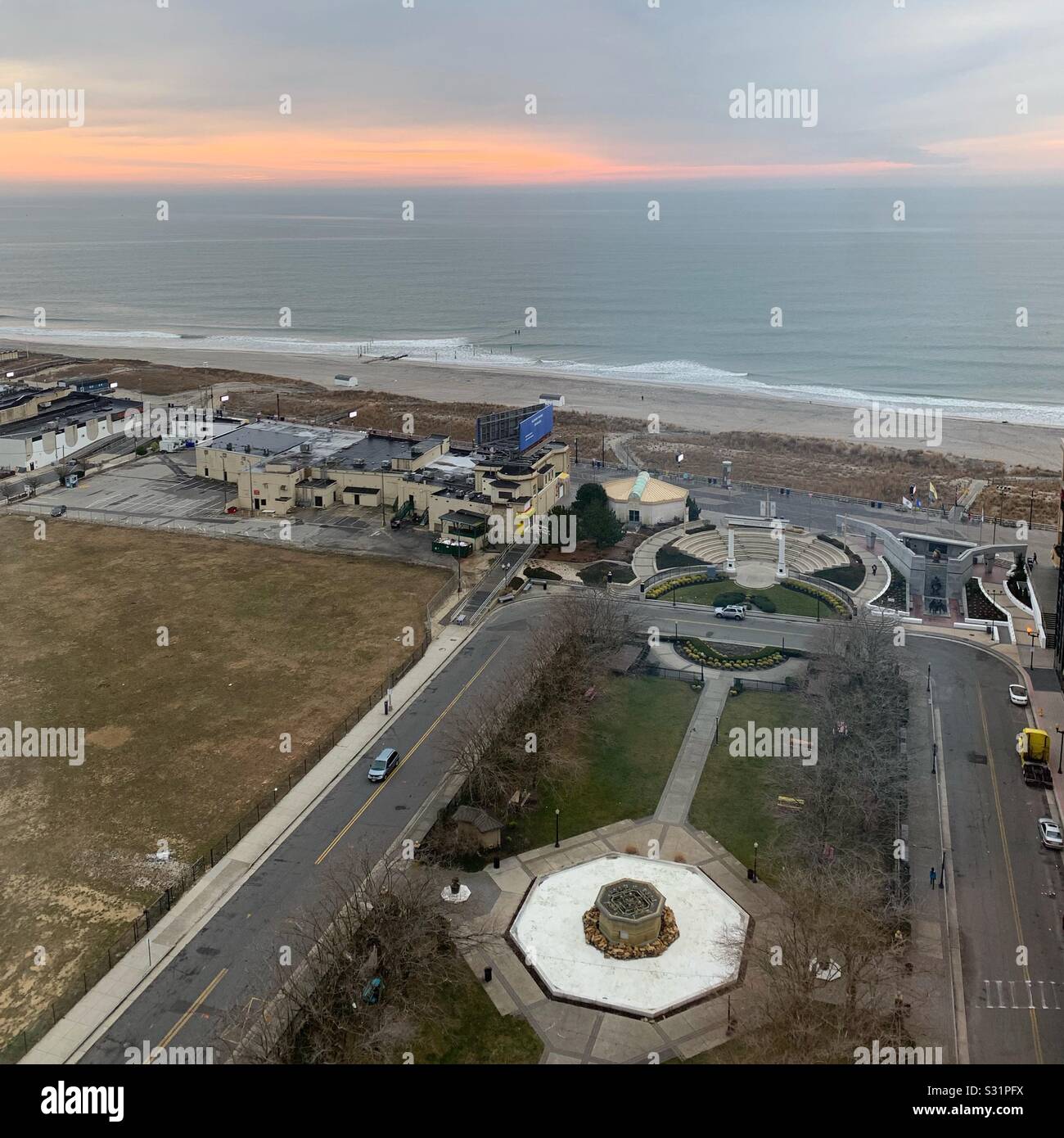 A view over Brighton Park to the Boardwalk and the ocean, Atlantic City ...