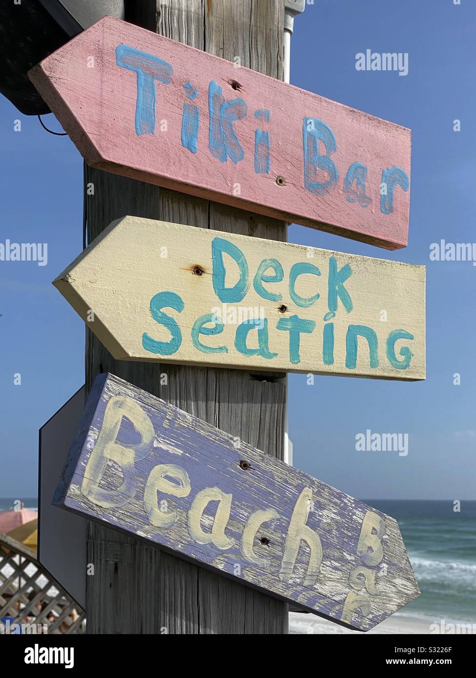 Colorful signs for direction on the beach Stock Photo - Alamy