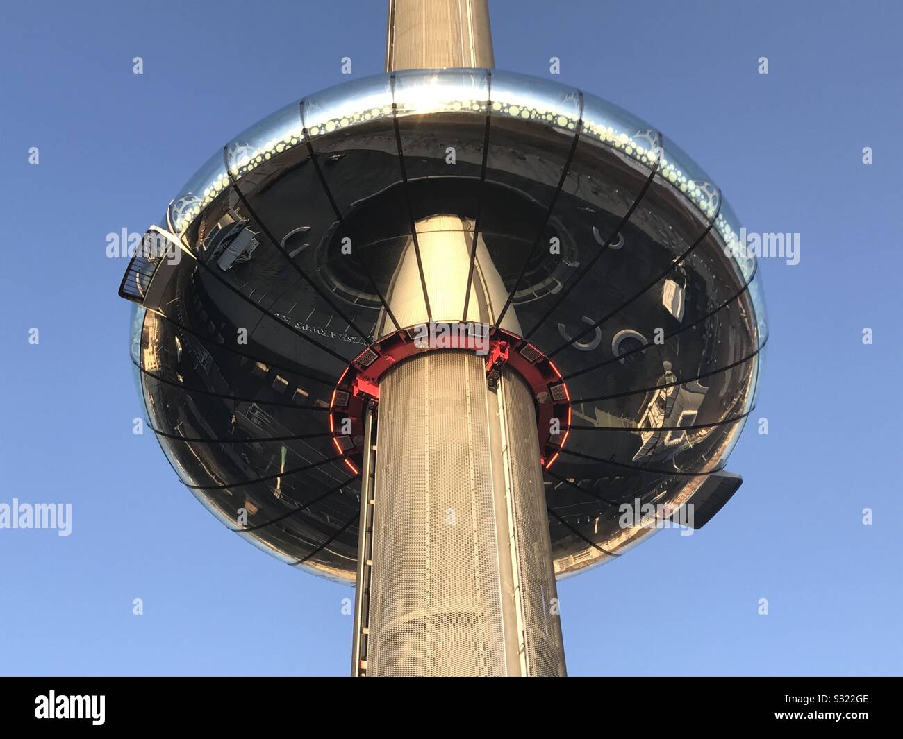 Sunset reflected in the i360 tower, Brighton Stock Photo - Alamy