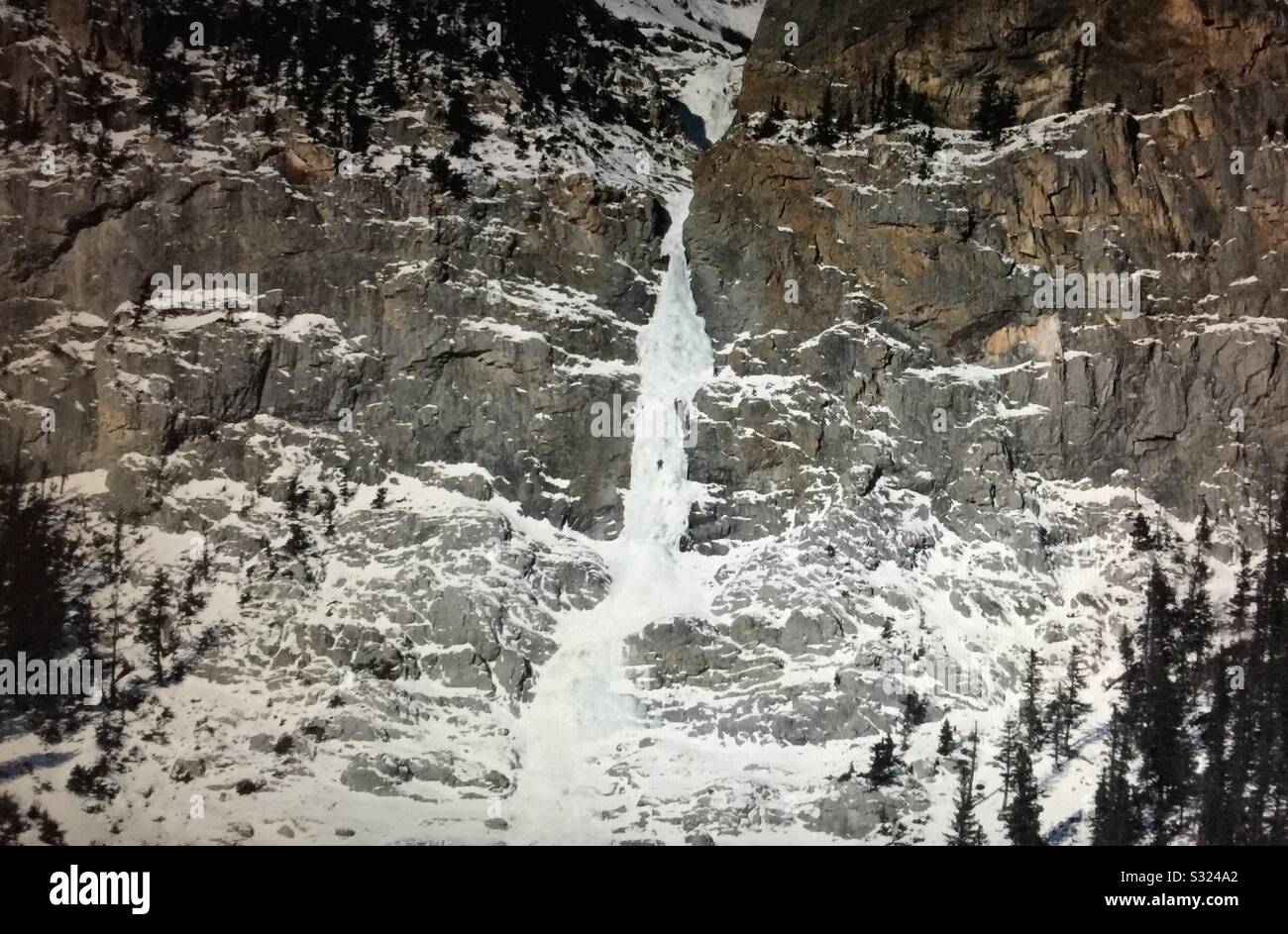 Ice falls, climber, Cascade Mountain and Falls,Canadian Rockies, Banff ...