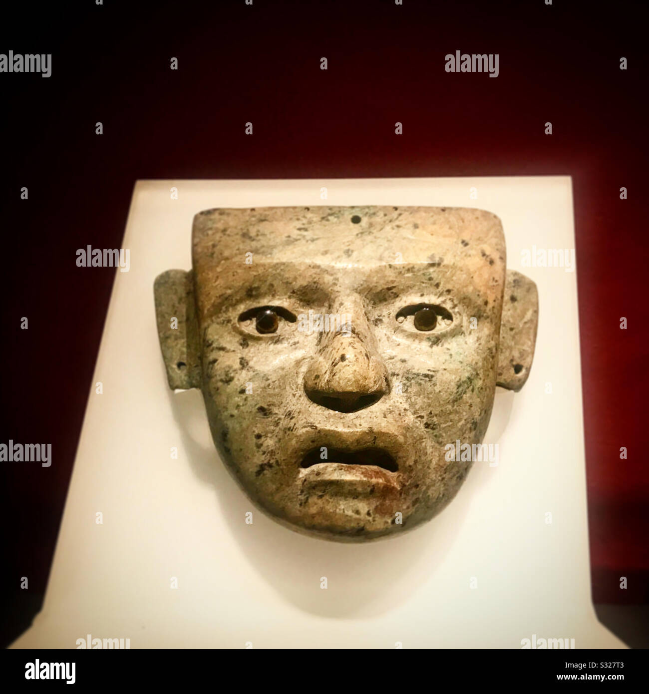An aztec mask from Tenochtilan ancient city is displayed in the Templo ...