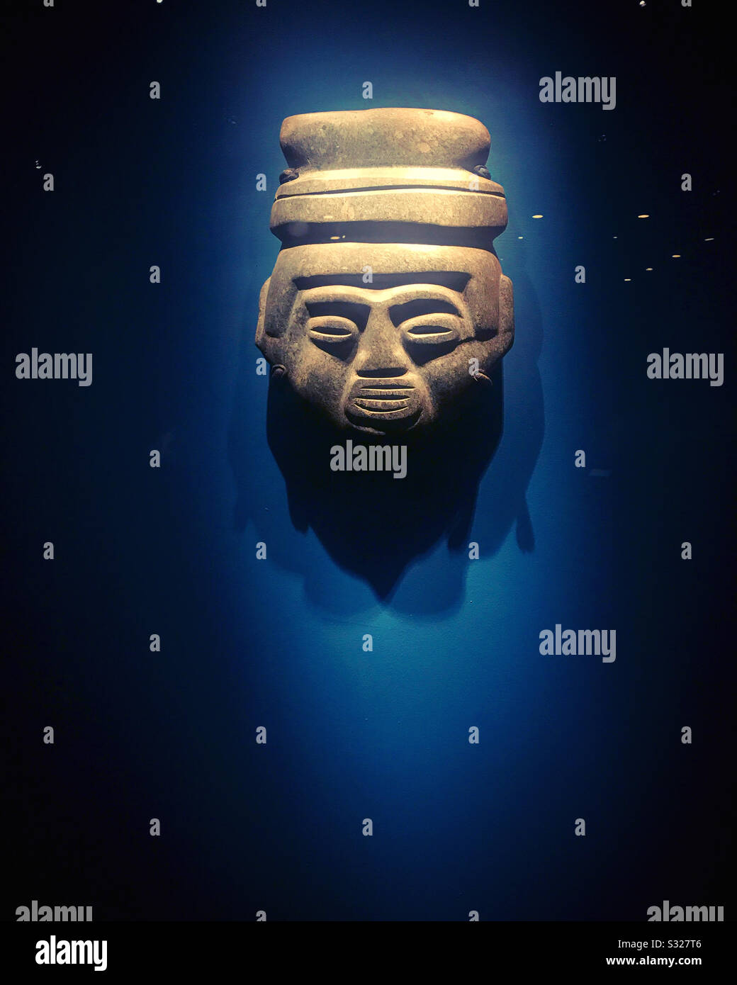 An aztec mask from the ancient aztect city of Tenochtitlan is displayed ...