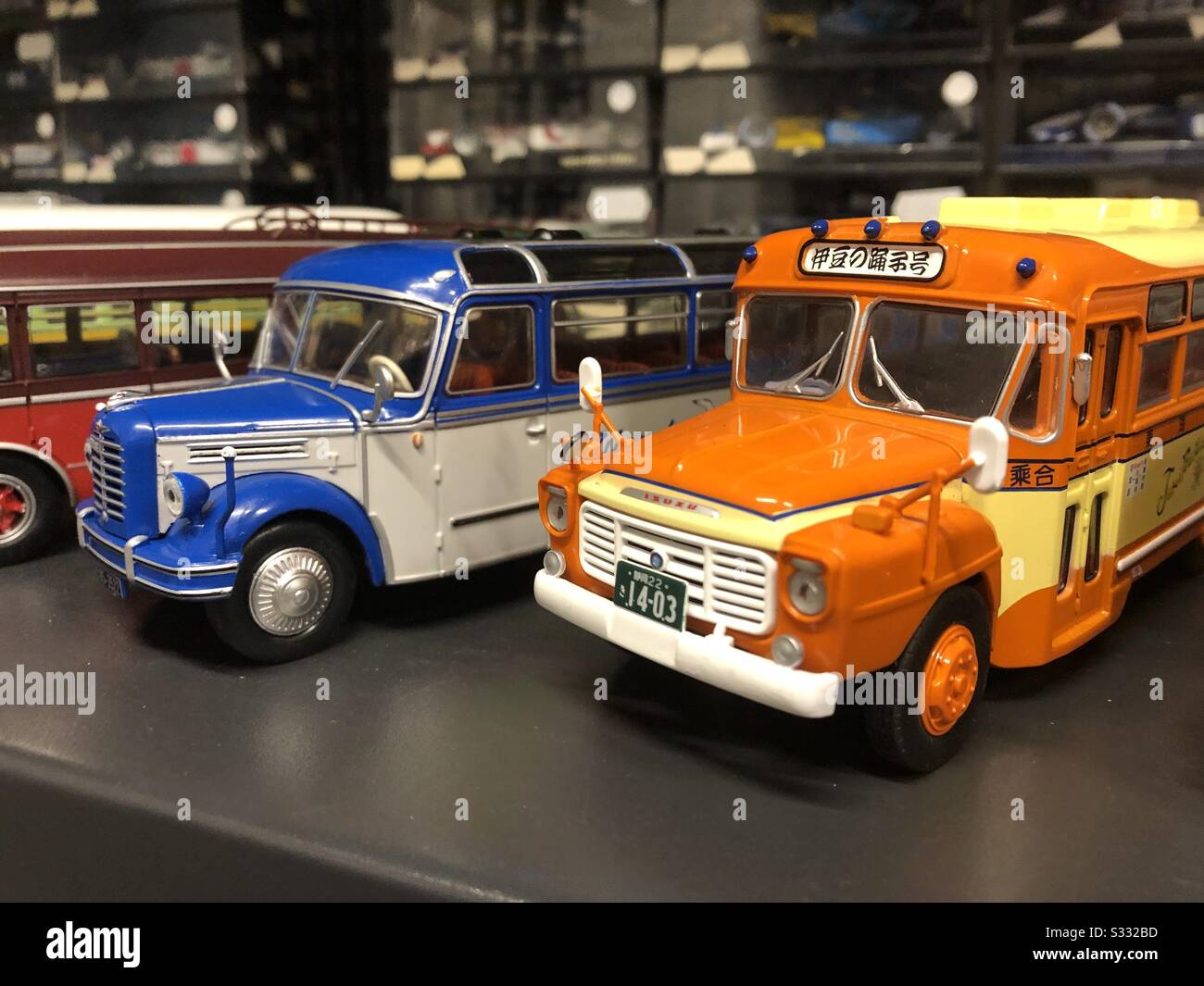 Vintage Model buses at model car hobby shop Milano Italy Stock Photo ...