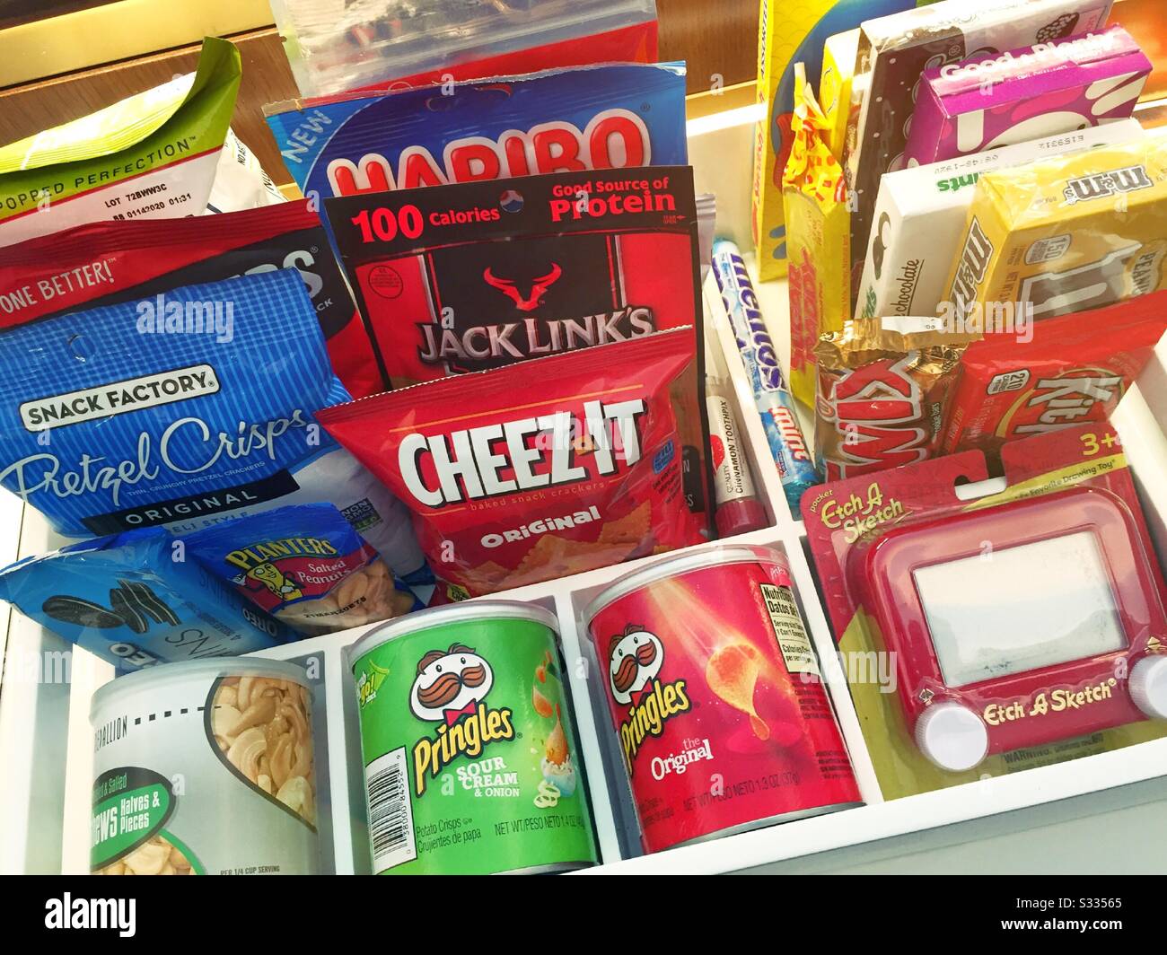 In room hotel offering of crackers and snacks, USA Stock Photo - Alamy