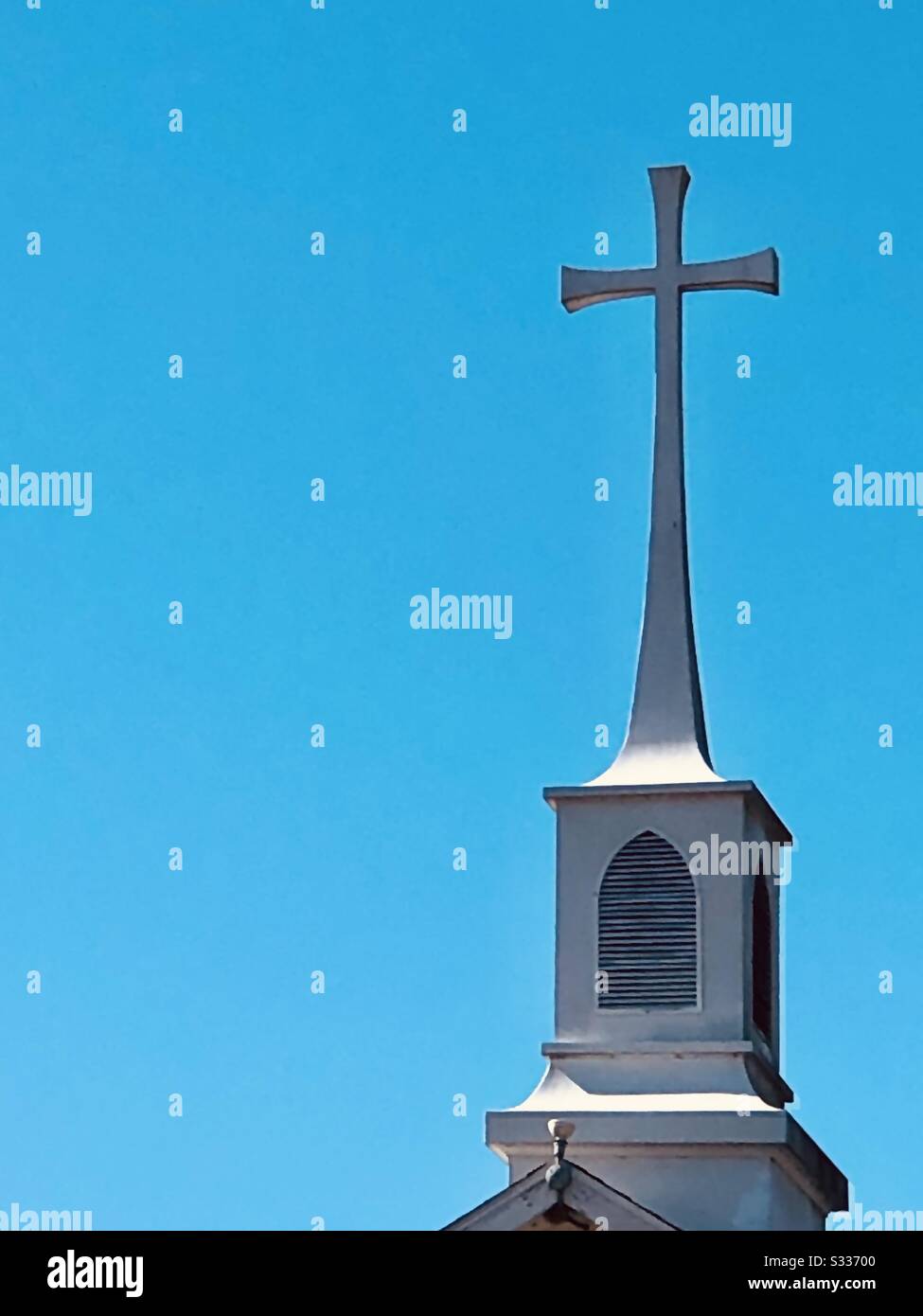 White Church Steeple With Blue Sky High Resolution Stock Photography ...