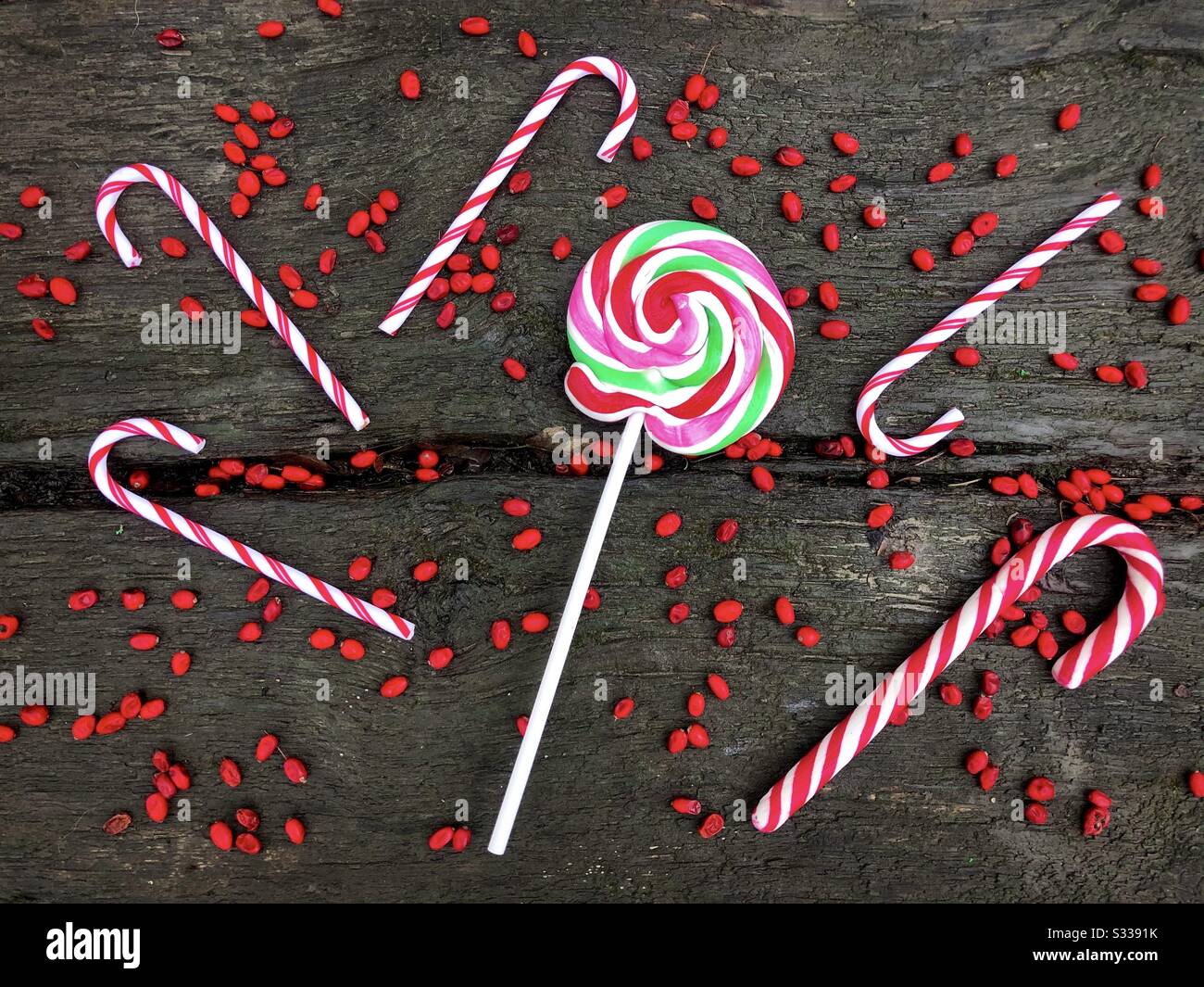 Flat lay of colorful candies Stock Photo - Alamy