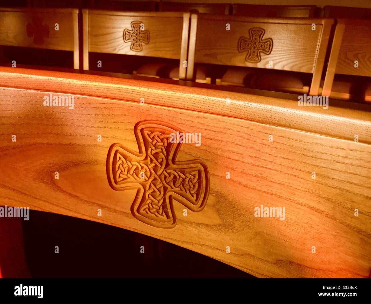 Seating in a modern Roman Catholic Chapel, Donegal, Ireland Stock Photo ...