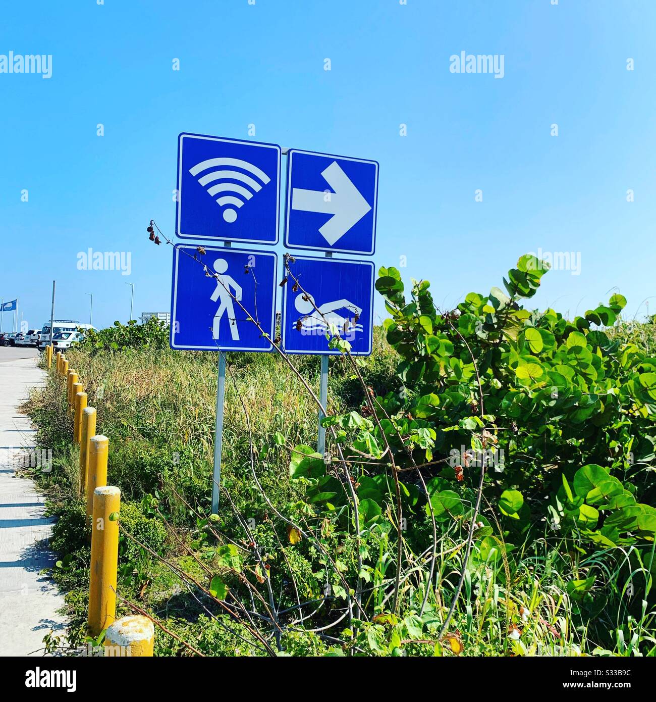 Ideographic sign near Playa Delfines, a beach in the Hotel Zone, Cancun ...