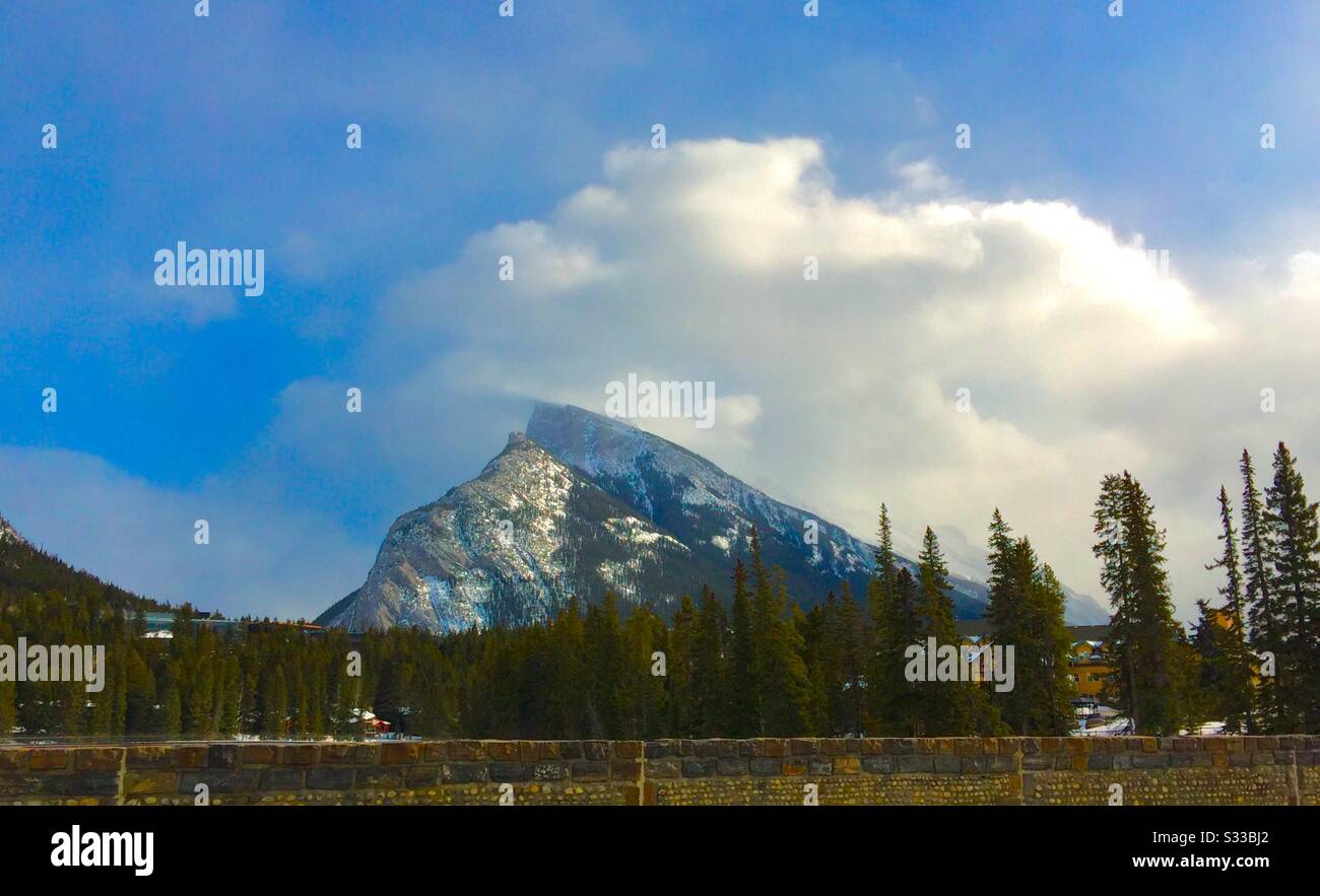 Mount Rundle, bronze statue, Banff National Park, Alberta, Canada ...