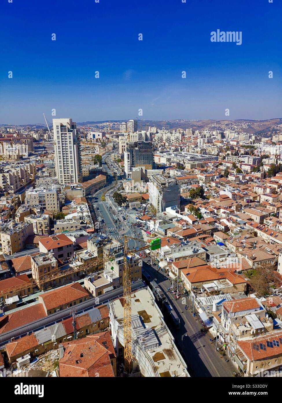 Aerial view of Jaffa street near the Mahane Yehuda market in Jerusalem ...