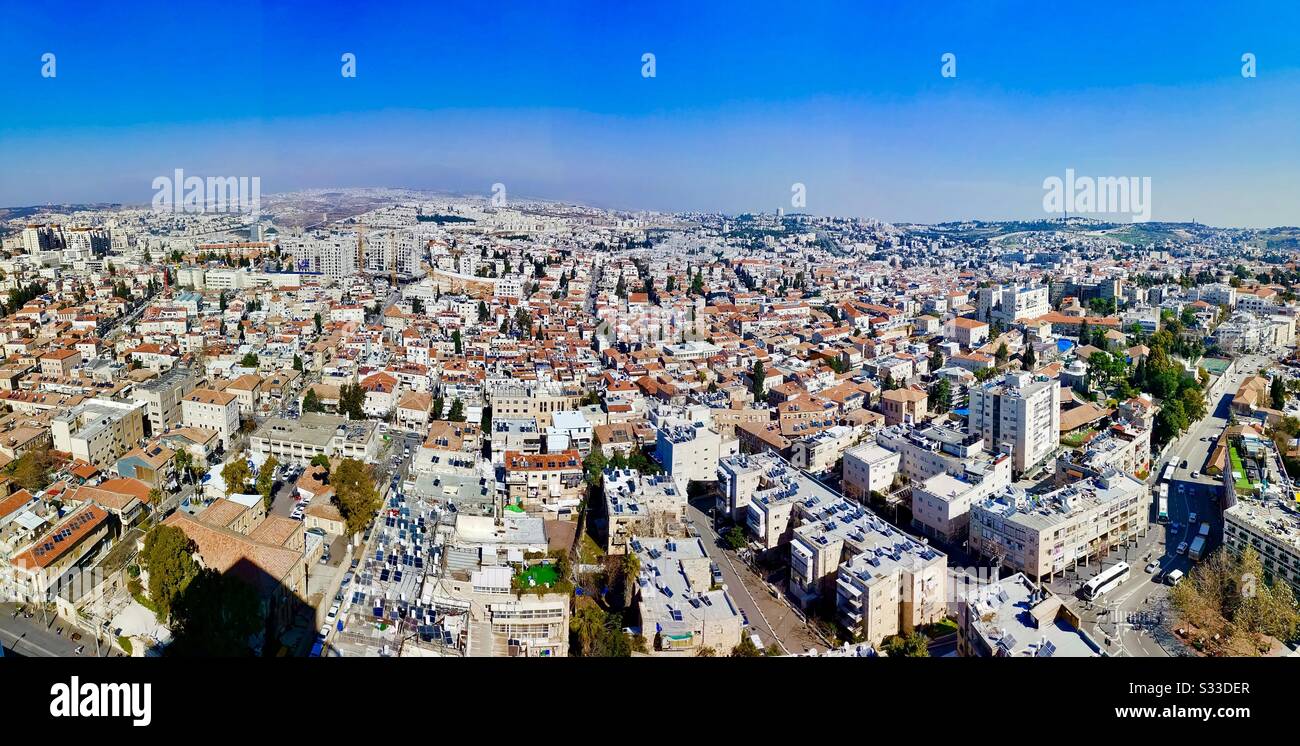 An aerial view of the old red rooftop neighbourhoods of Jerusalem Stock ...