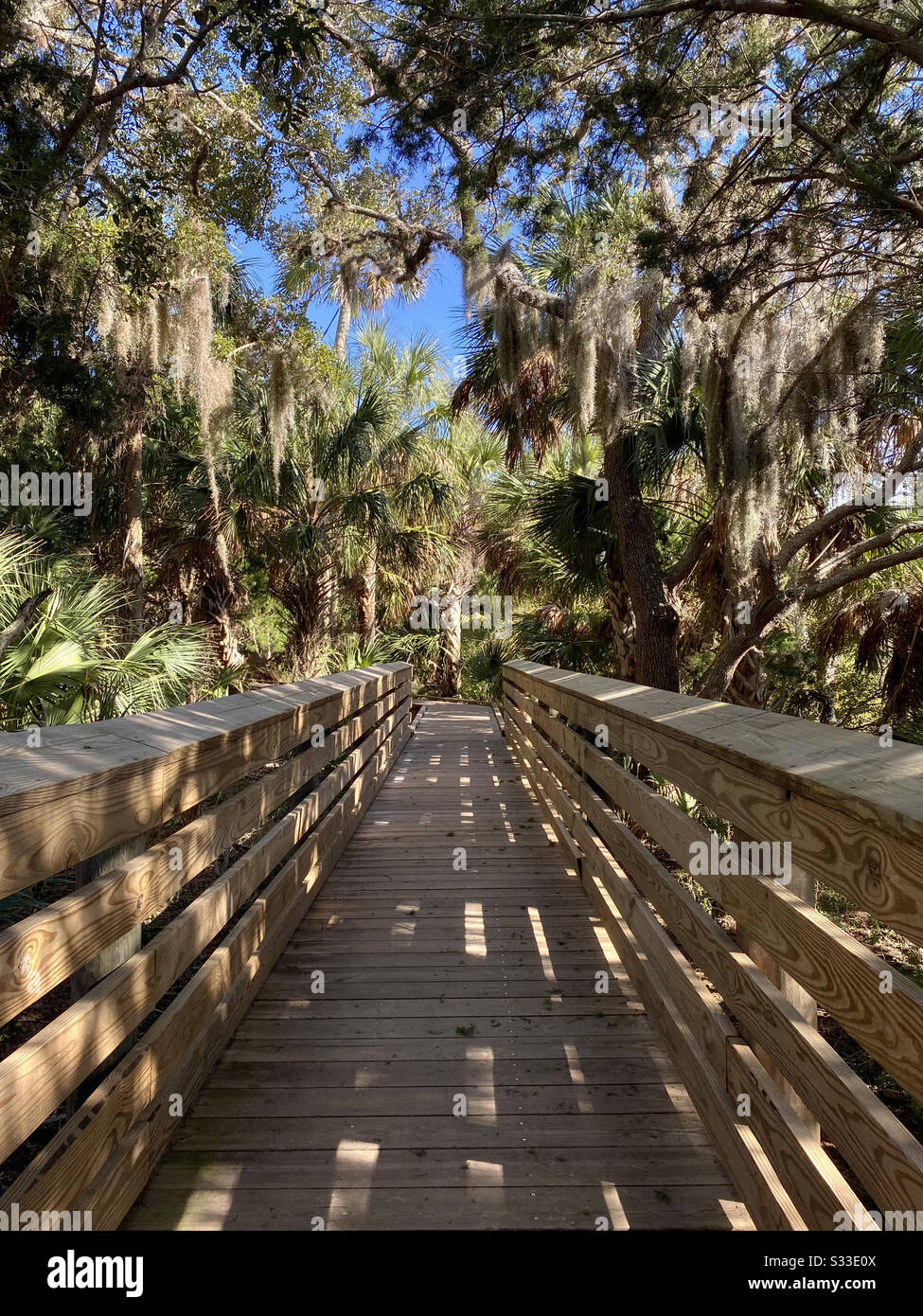 Wooden walkway at Roger Batchelor Pier, Fort Island, Gulf Beach ...