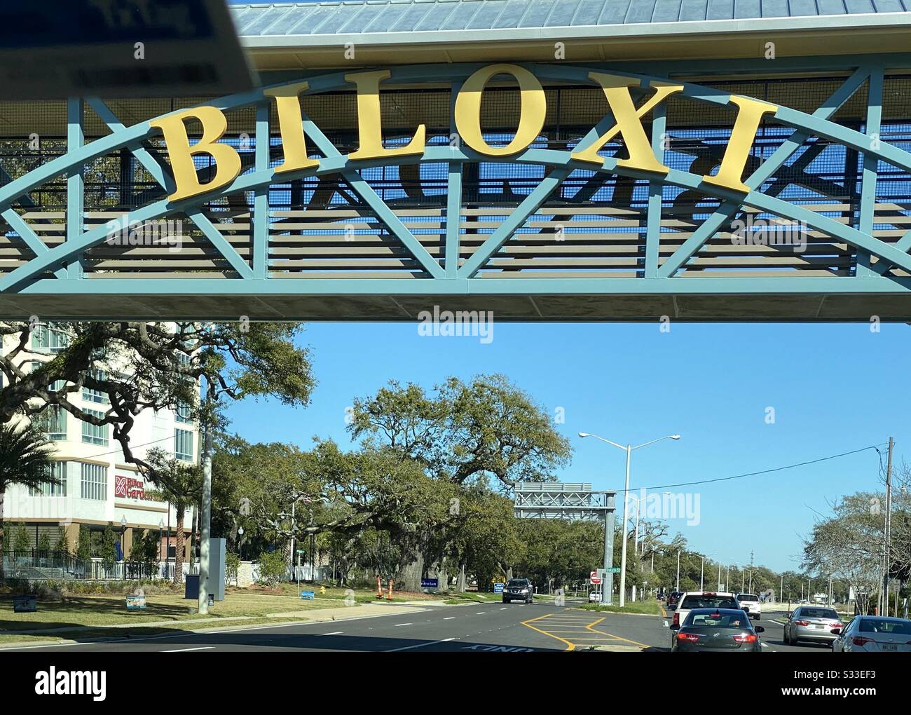 Biloxi, Mississippi street sign going over the street as you enter the ...