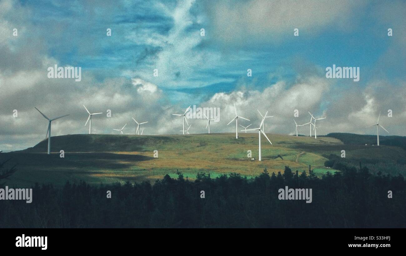 Wind turbine farm, Wales Stock Photo - Alamy