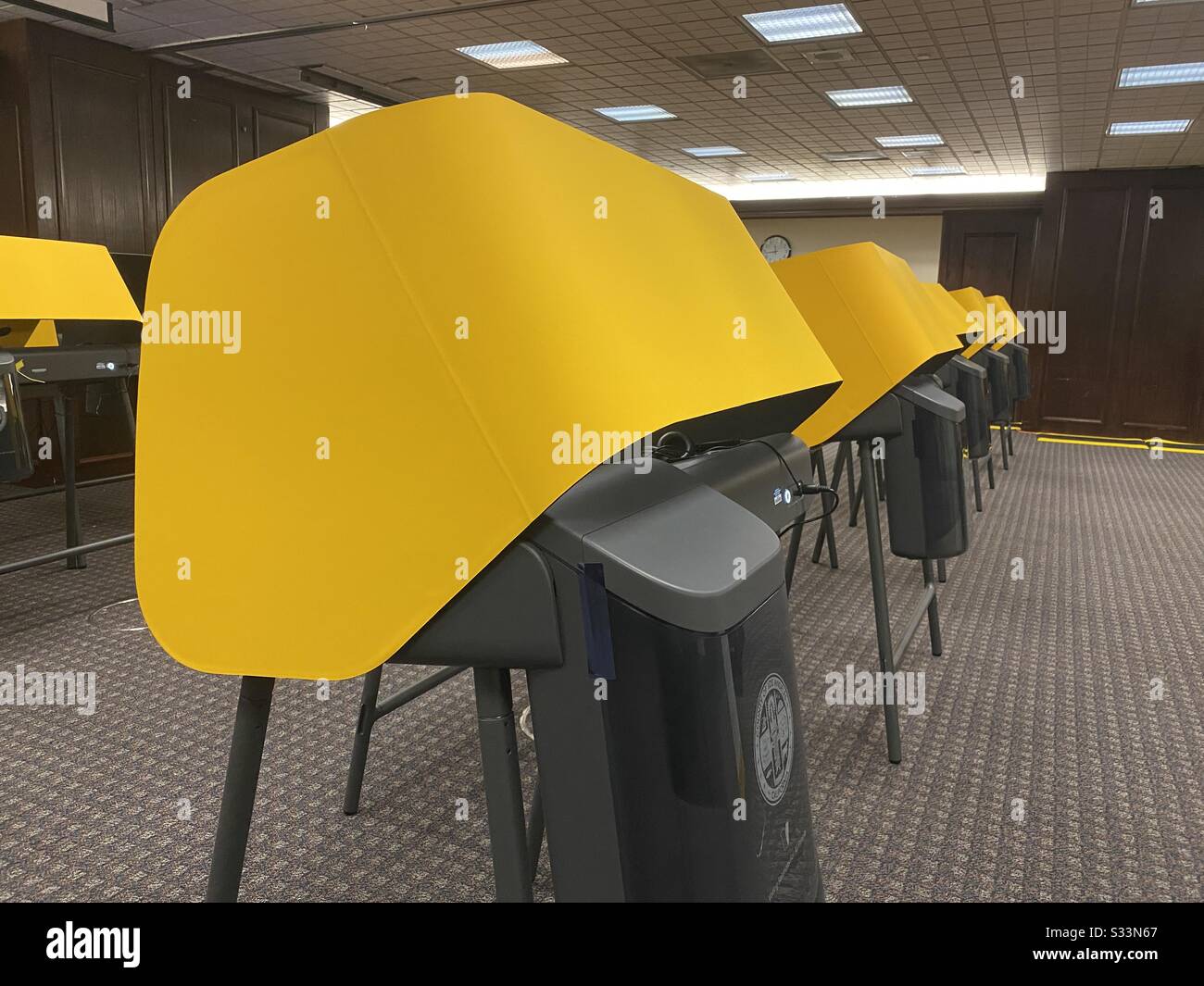 LOS ANGELES, CA, MAR 2020: Voting Center, close view of new, modern ...