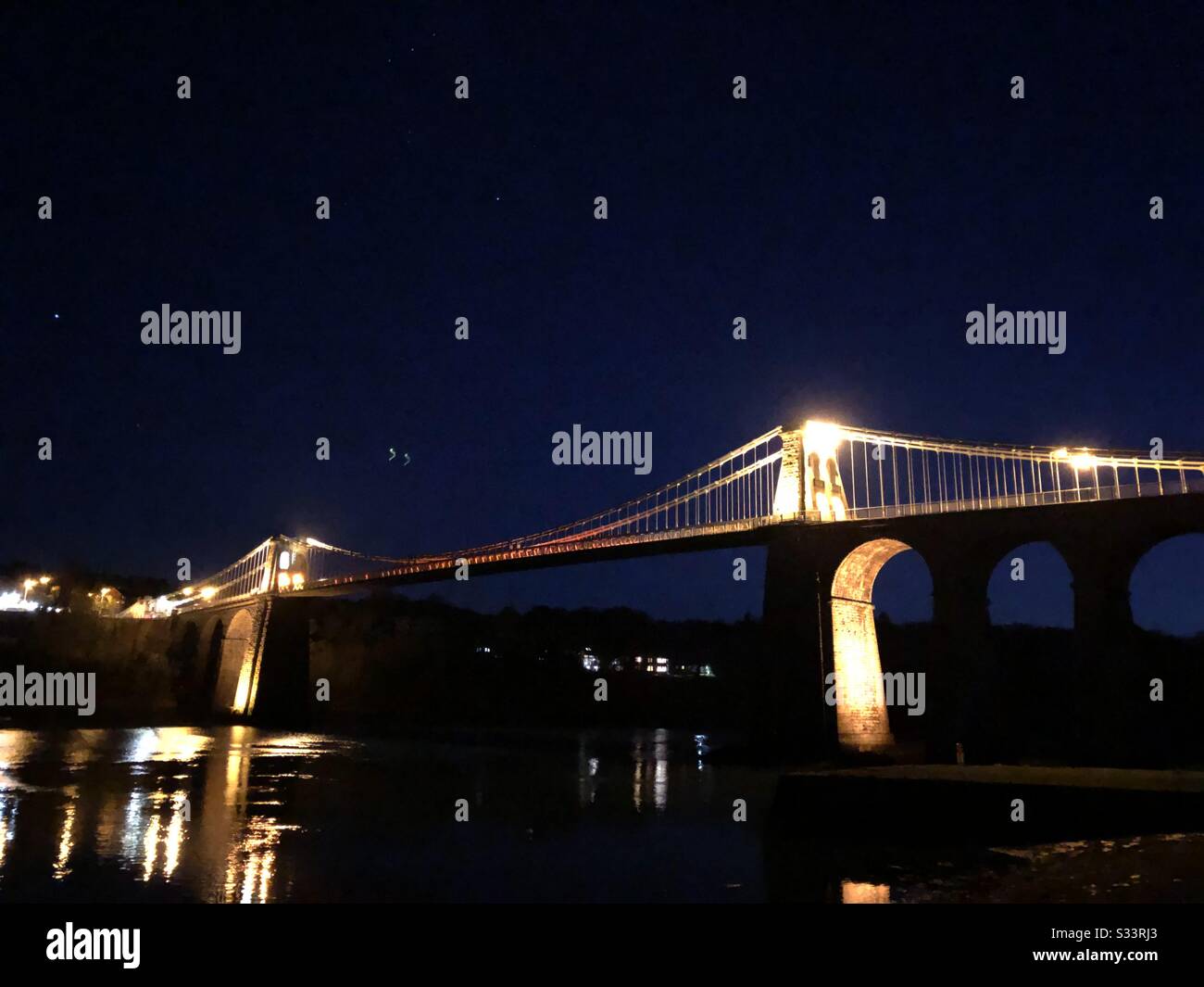 Menai bridge at night Stock Photo - Alamy