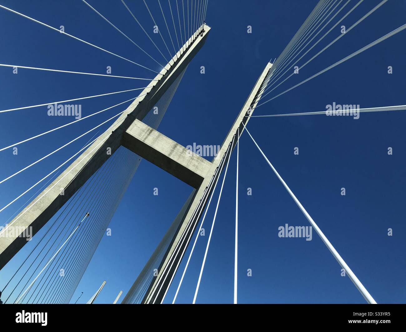 The Sidney Lanier Bridge, a cable stayed suspension bridge spanning the ...