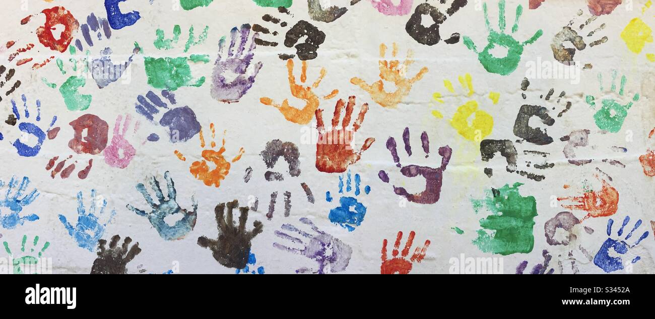 Messy Baby Handprints Stock Photo - Alamy