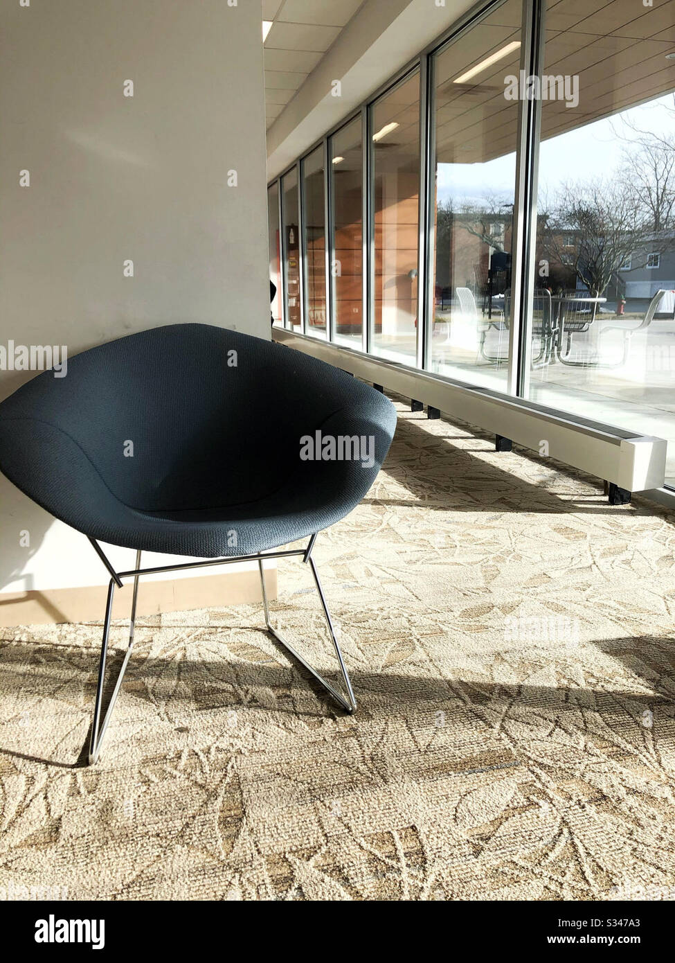 Chair in empty public building while people are working from home Stock ...