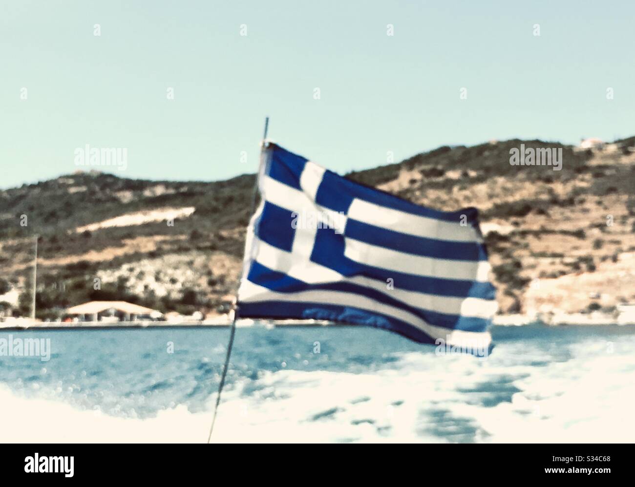 Greek flag on a boat Stock Photo - Alamy