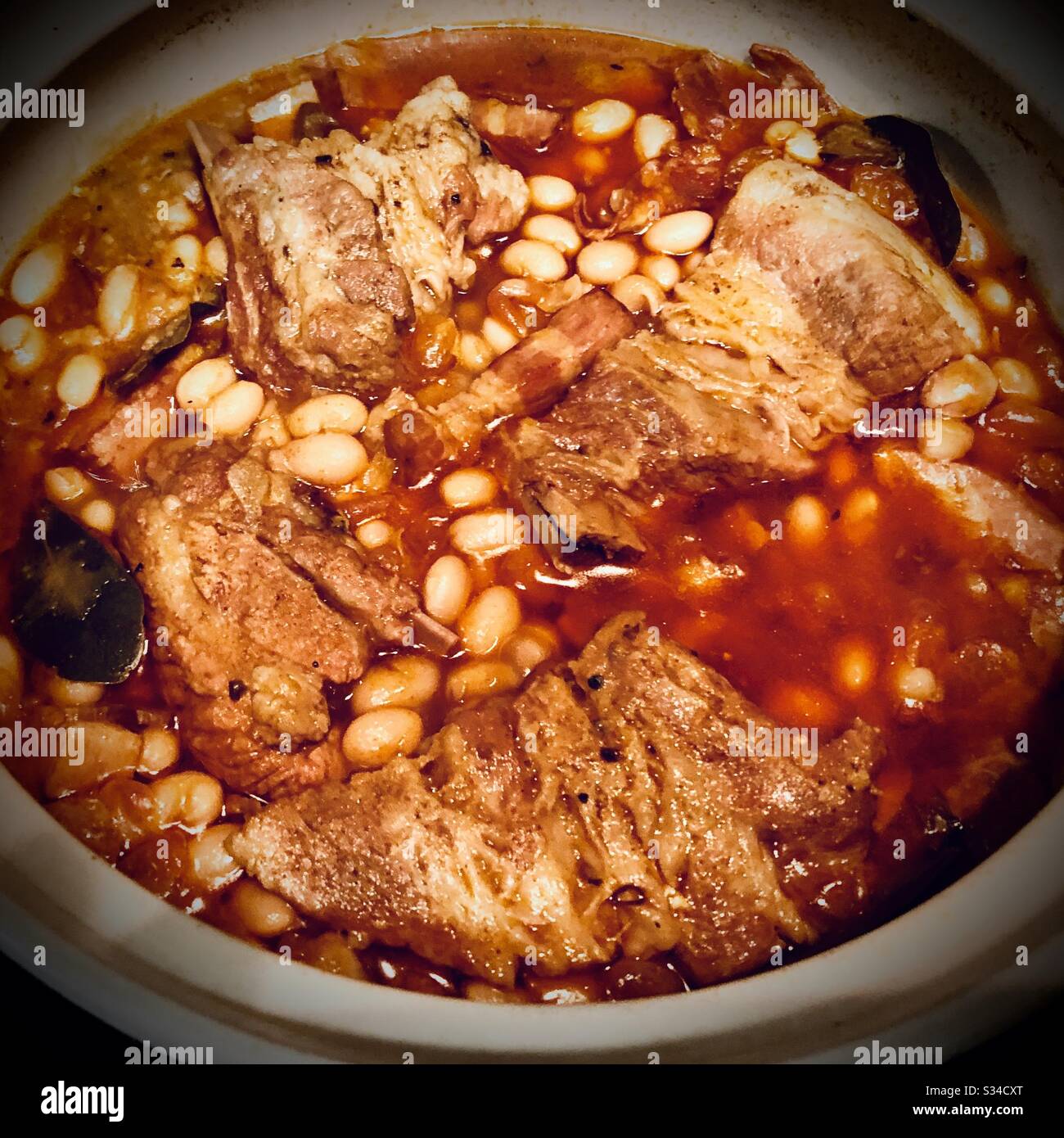 Spicy paprika pork and beans stew, Authentic Spanish home cooked food ...