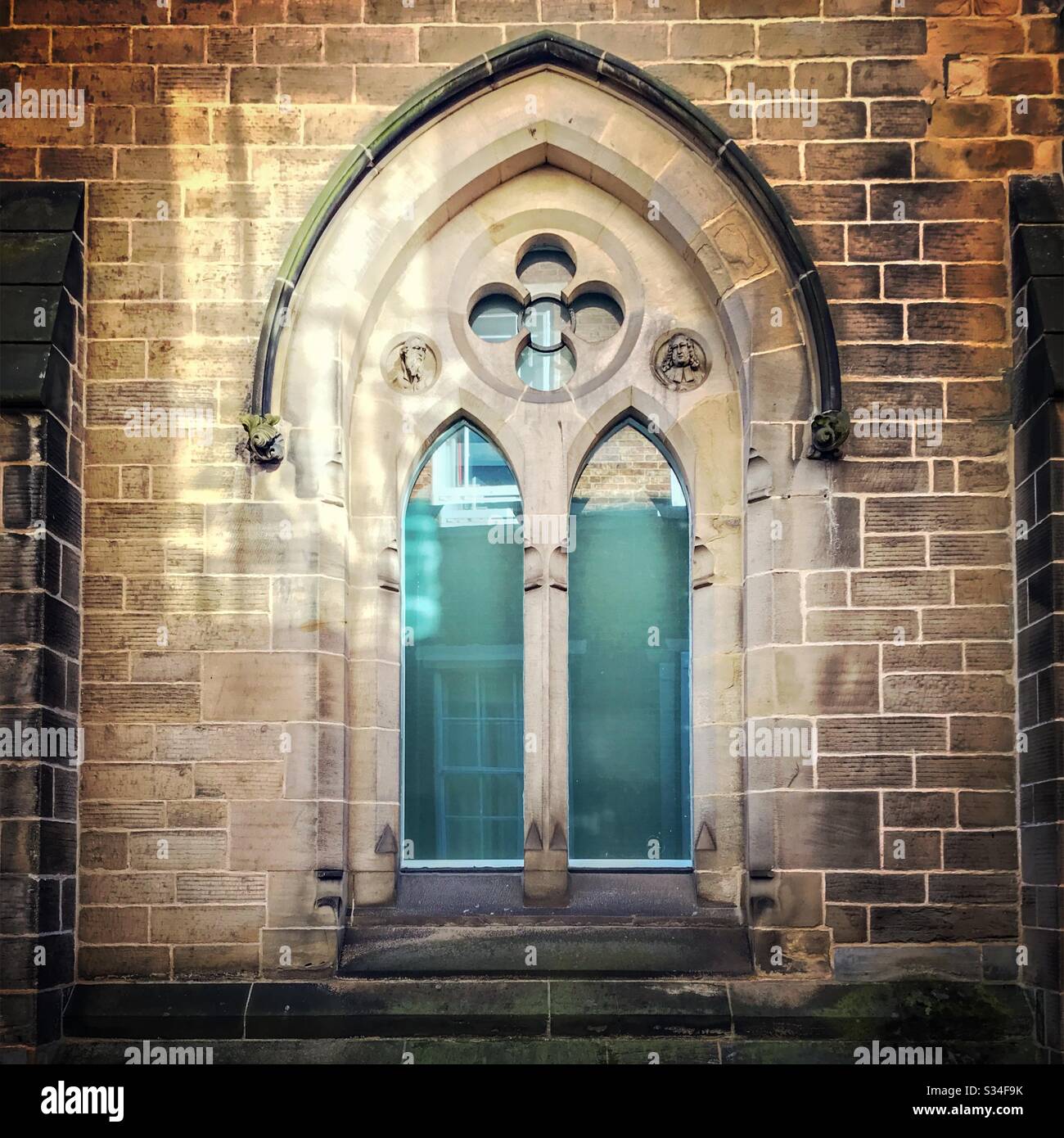 Architecture of Durham City, North East England. Gothic window with ...