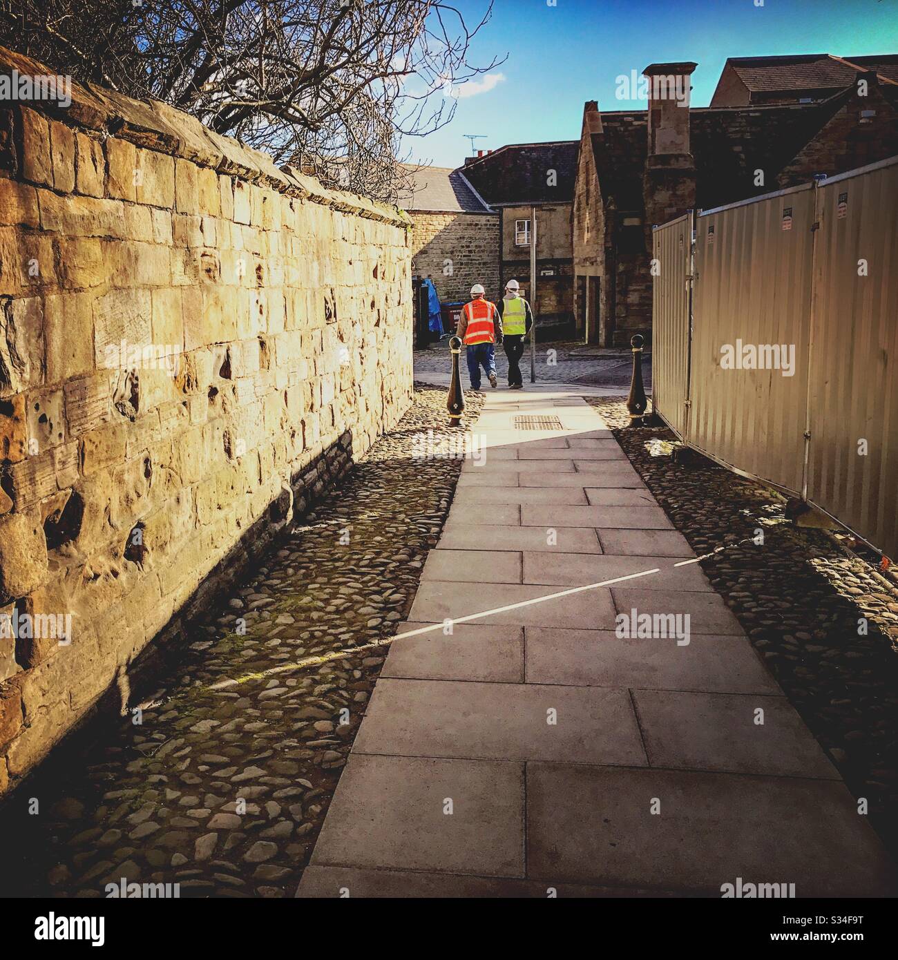 Architecture of Durham City, North East England. Construction worker in ...