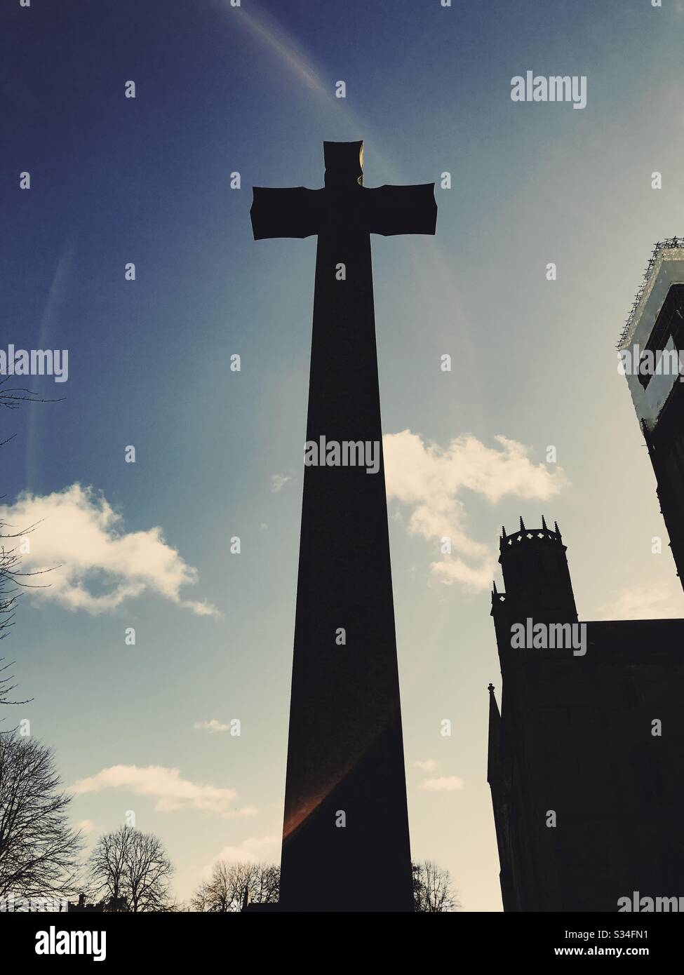 Architecture of Durham City, North East England. Backlit view of the ...