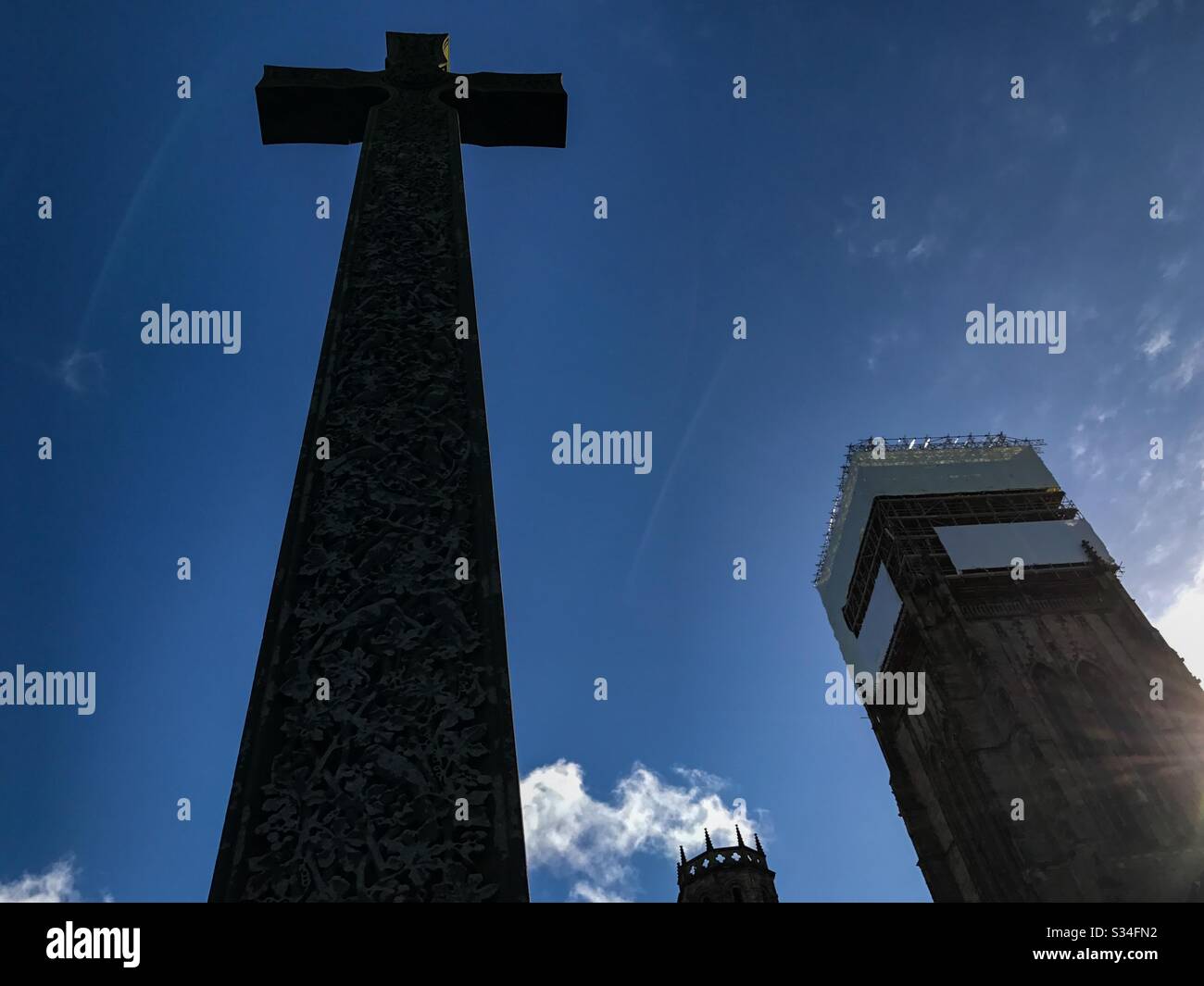 Architecture of Durham City, North East England. Backlit view of the ...