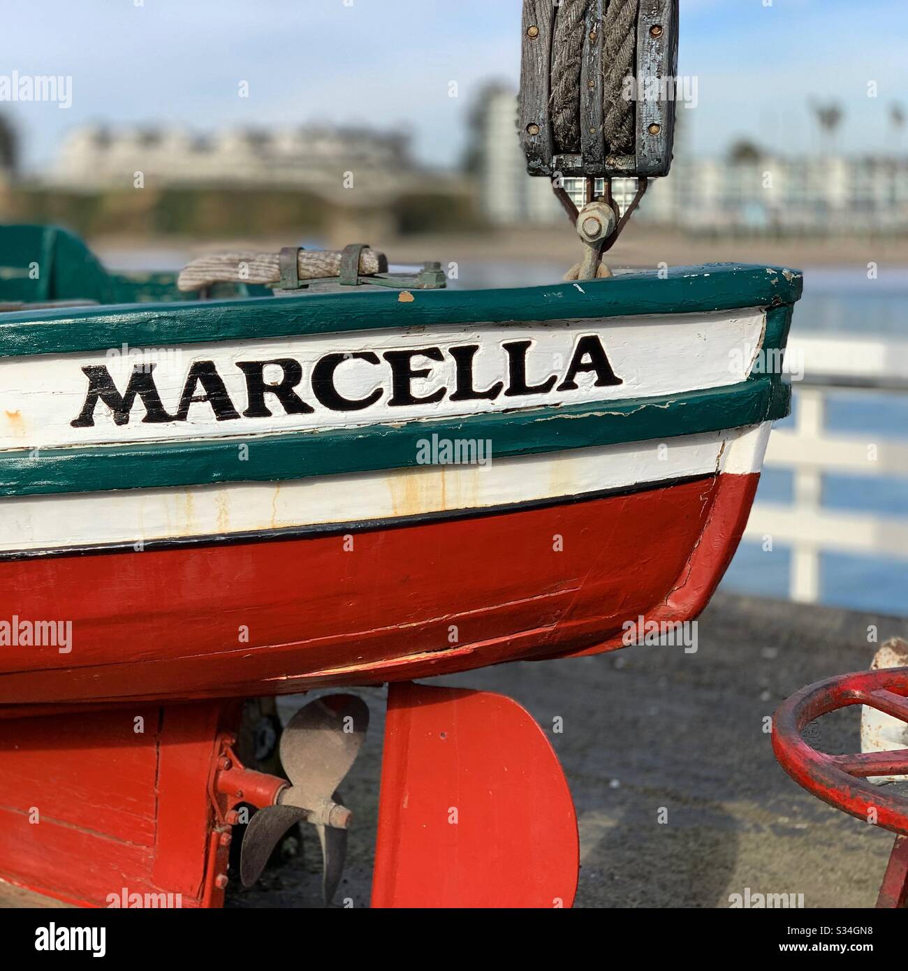 Marcella, a boat displayed on Santa Cruz Wharf, Santa Cruz, California ...