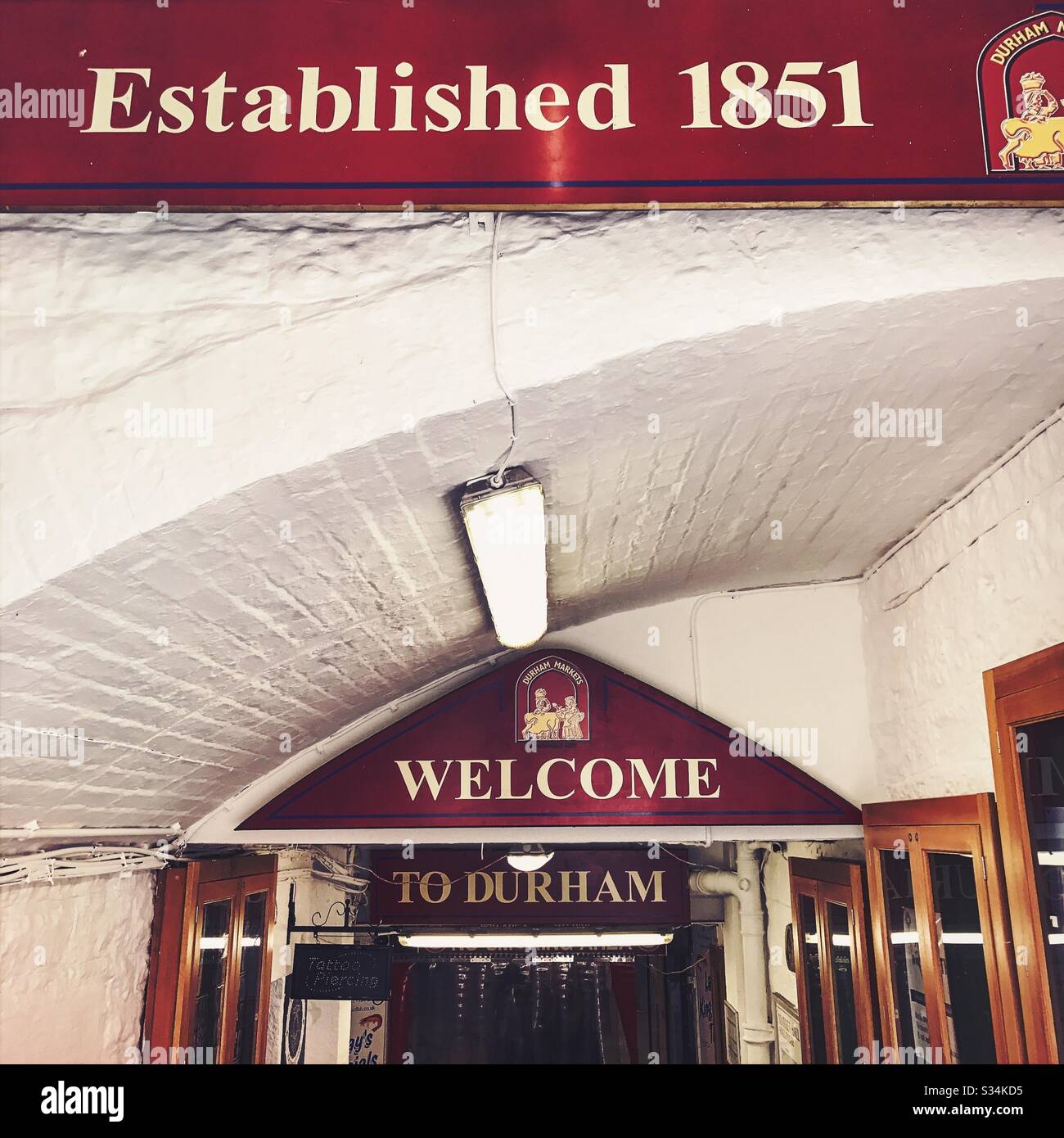 Architecture of Durham City, North East England. Entrance to the indoor ...