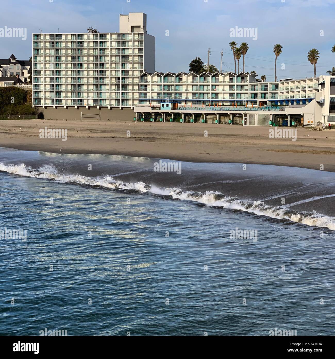 A view of Cowell Beach and the Dream Inn from Santa Cruz Wharf, Santa ...