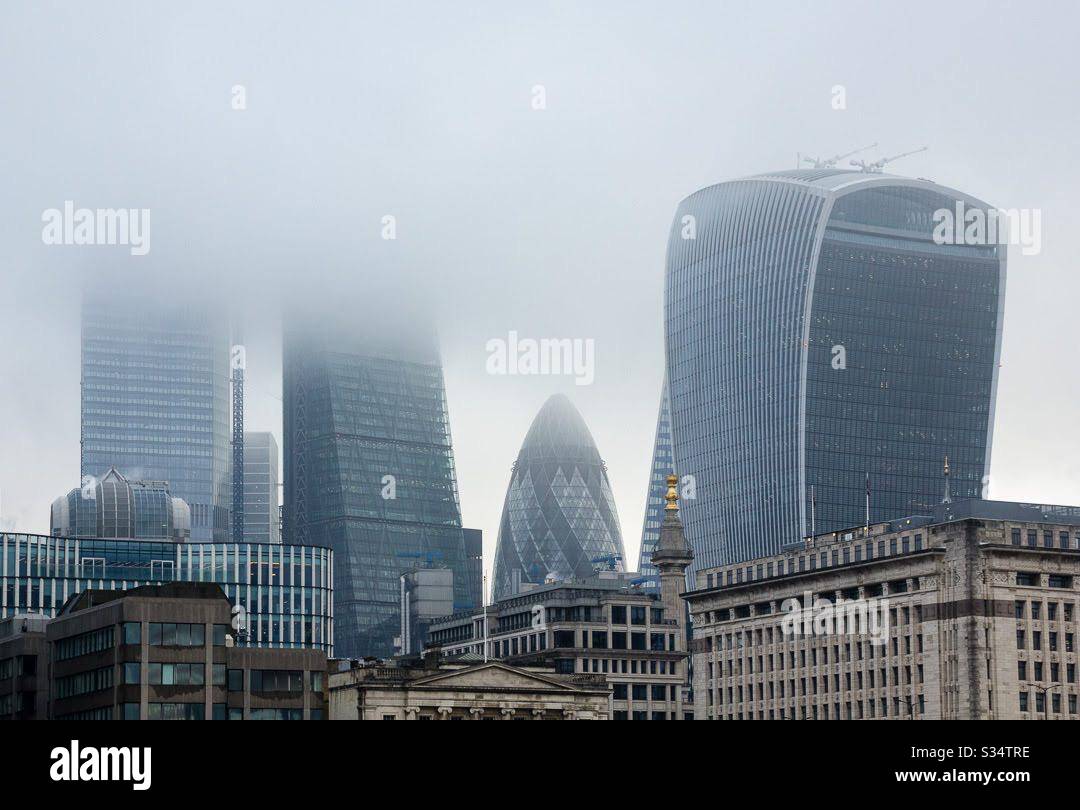 City of London in mist Stock Photo - Alamy