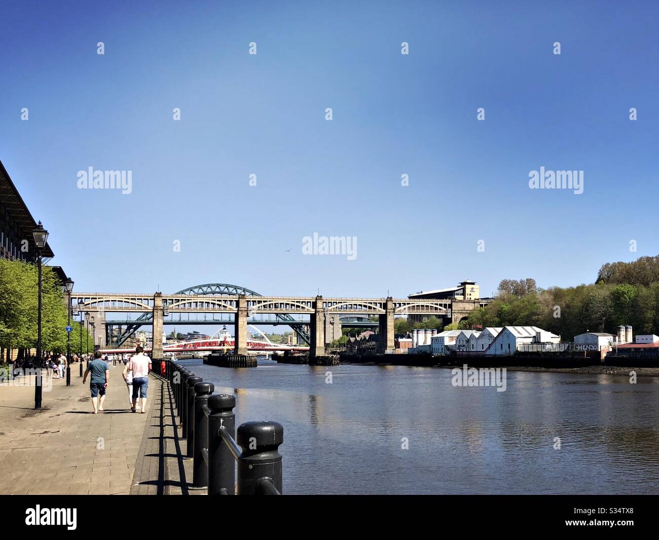 Architecture of Newcastle Quayside under a blue summer sky. Newcastle ...