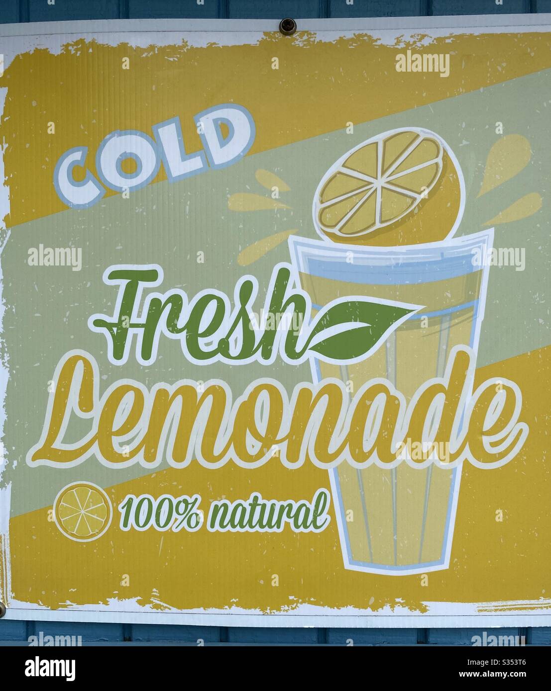 Cold fresh lemonade sign Stock Photo - Alamy